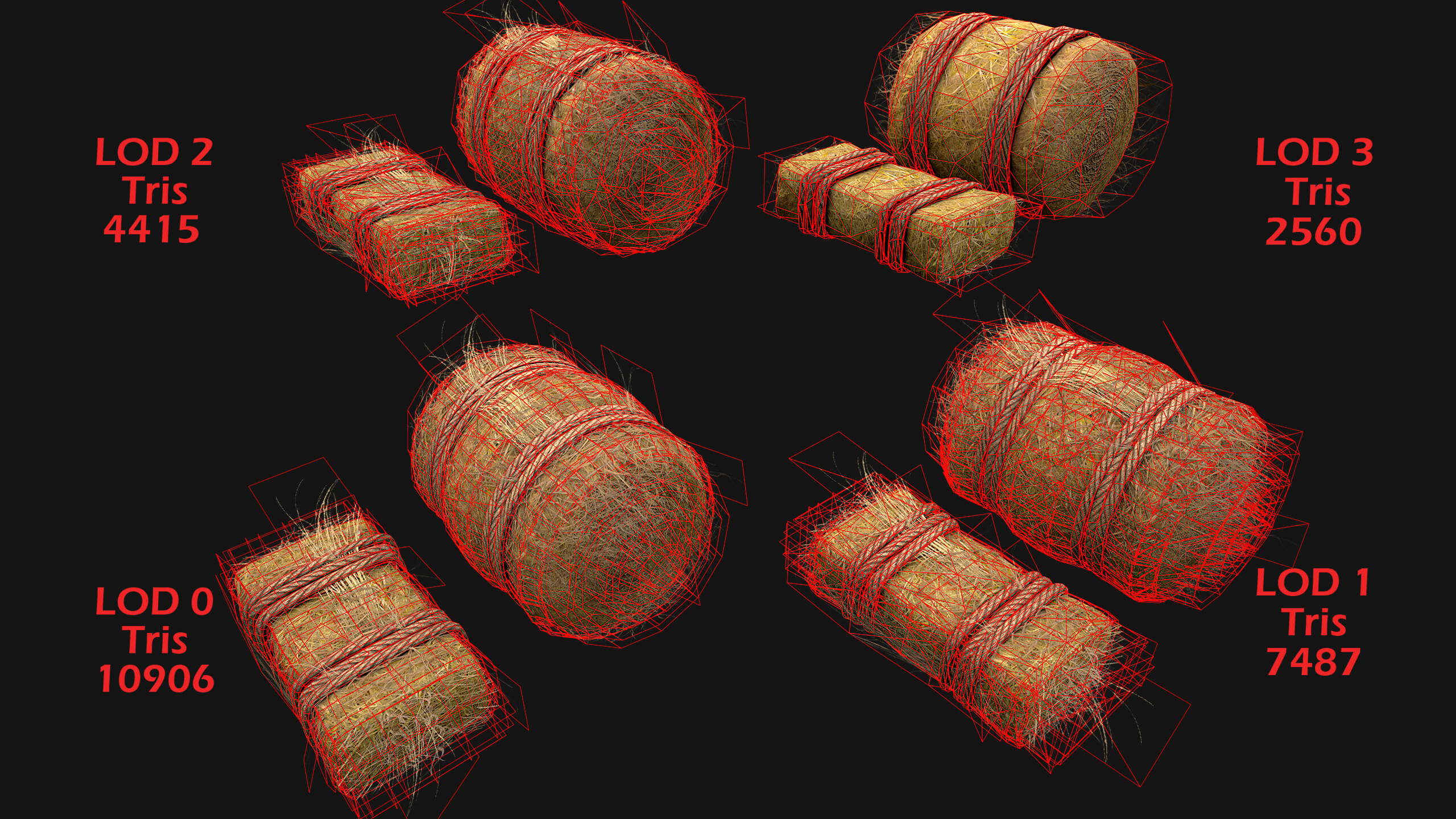 Hay Bale Square and Round - 3D Model by Dereza