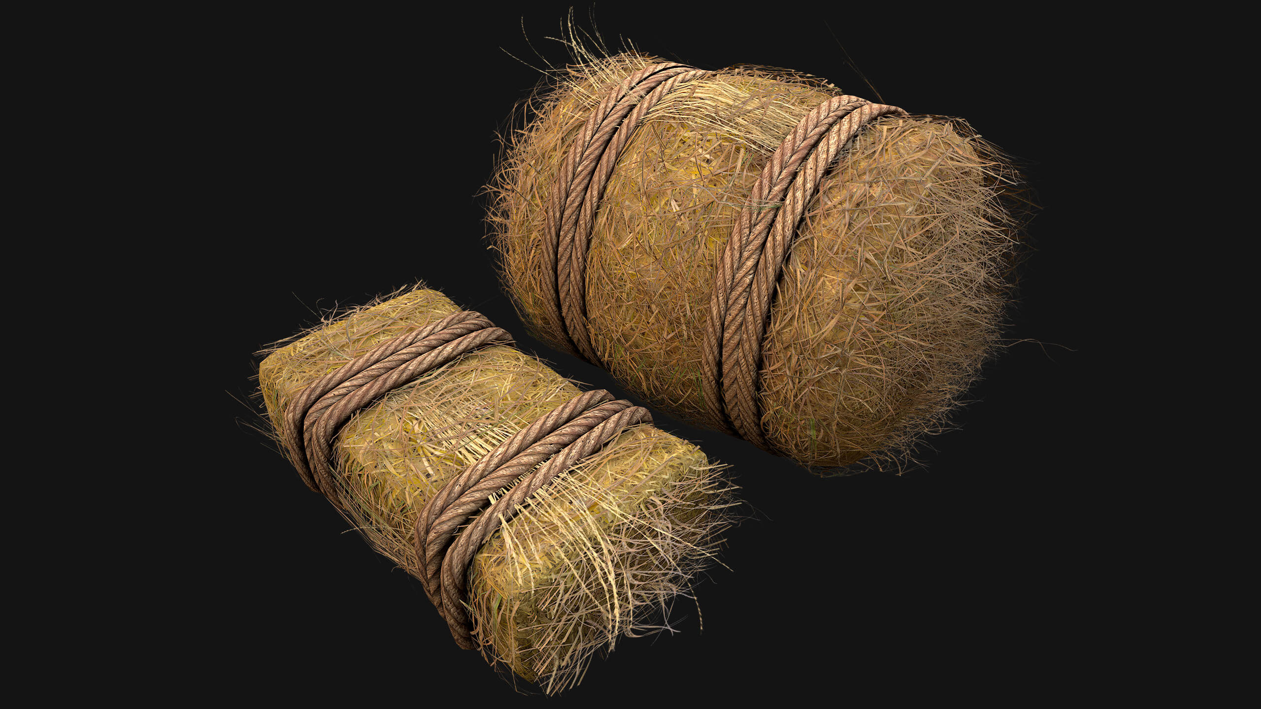 Hay Bale Square and Round - 3D Model by Dereza