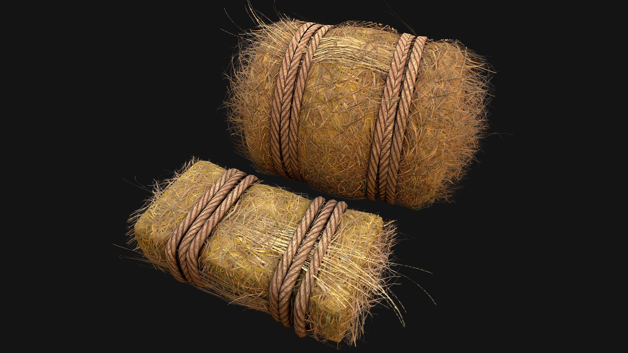 Hay Bale Square and Round - 3D Model by Dereza