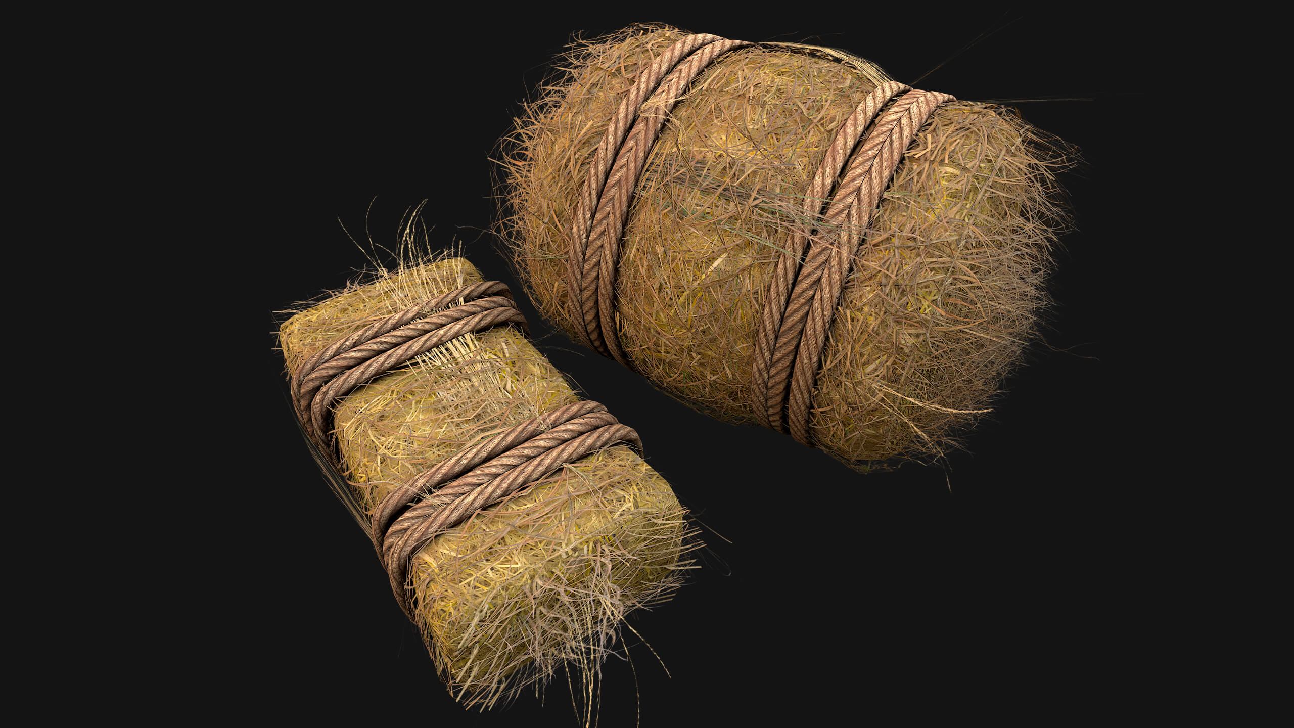 Hay Bale Square and Round - 3D Model by Dereza
