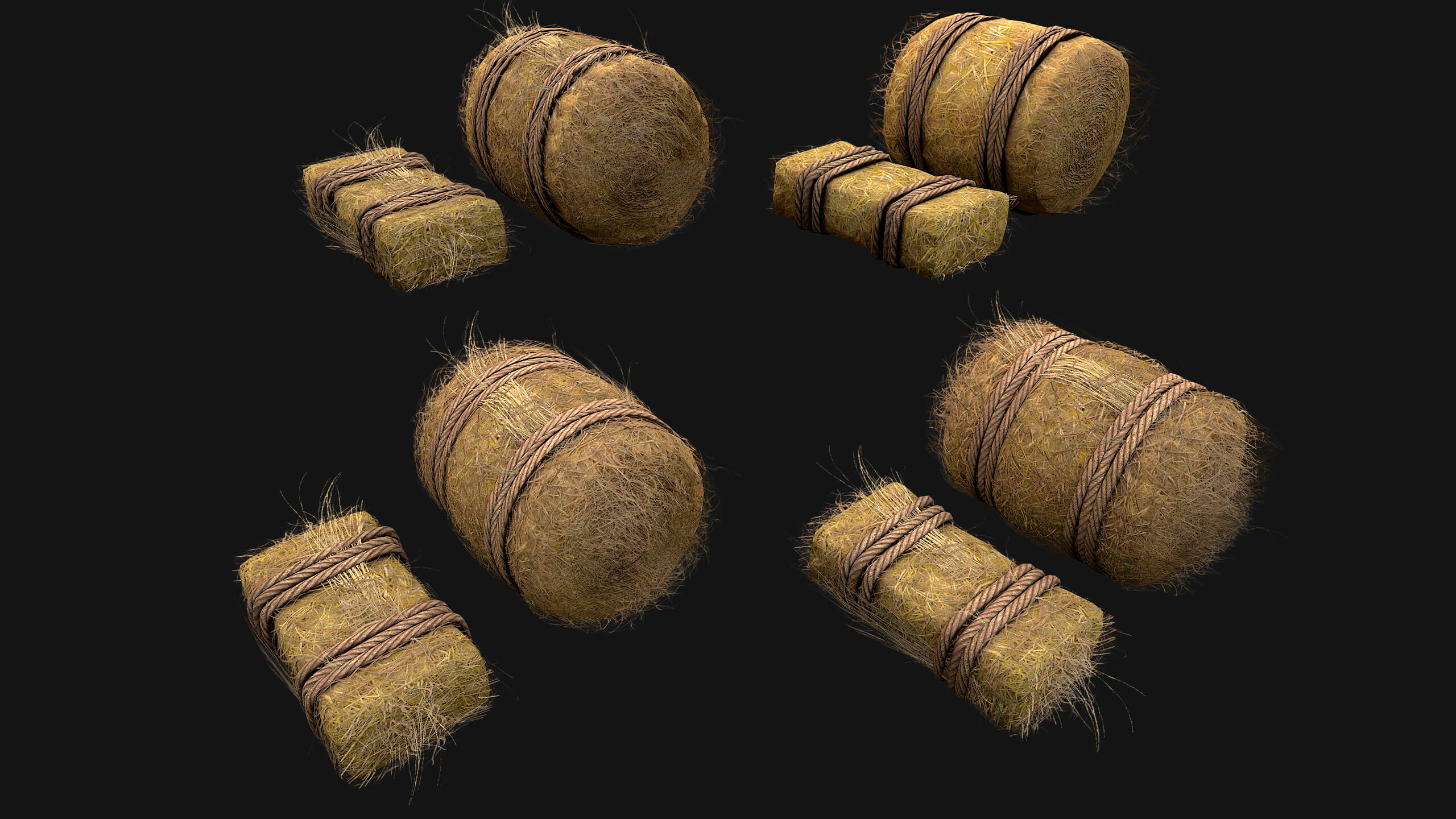 Hay Bale Square and Round - 3D Model by Dereza