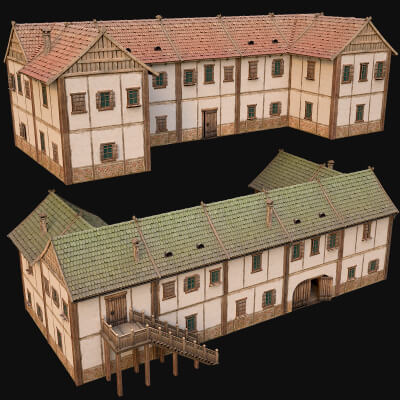 Medieval House Residence 2 Story - 3D Model by Dereza