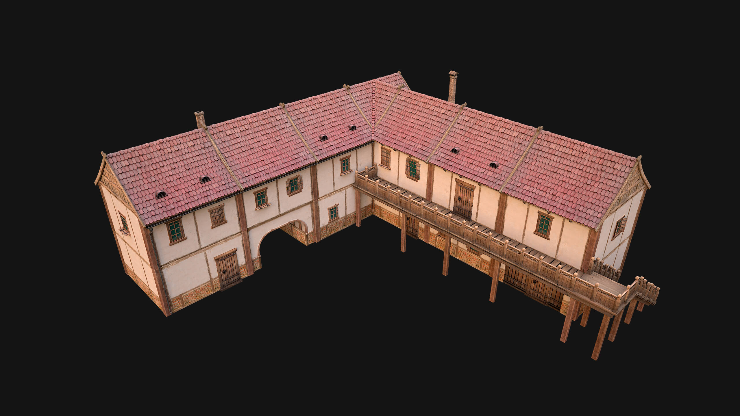 Medieval Town House With Staircase - 3D Model by Dereza