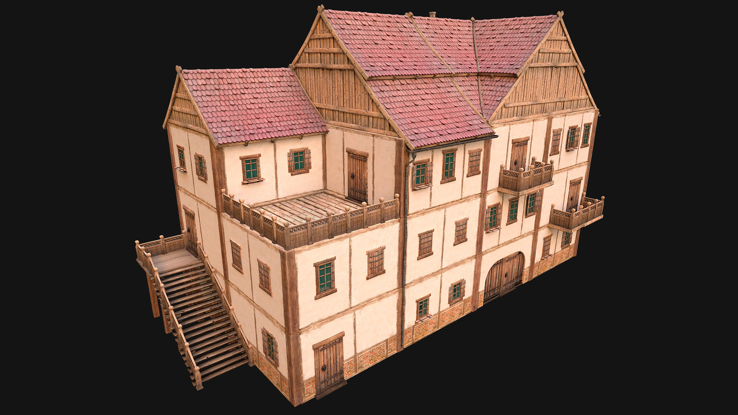 Medieval Town House Hotel Palace - 3D Model by Dereza