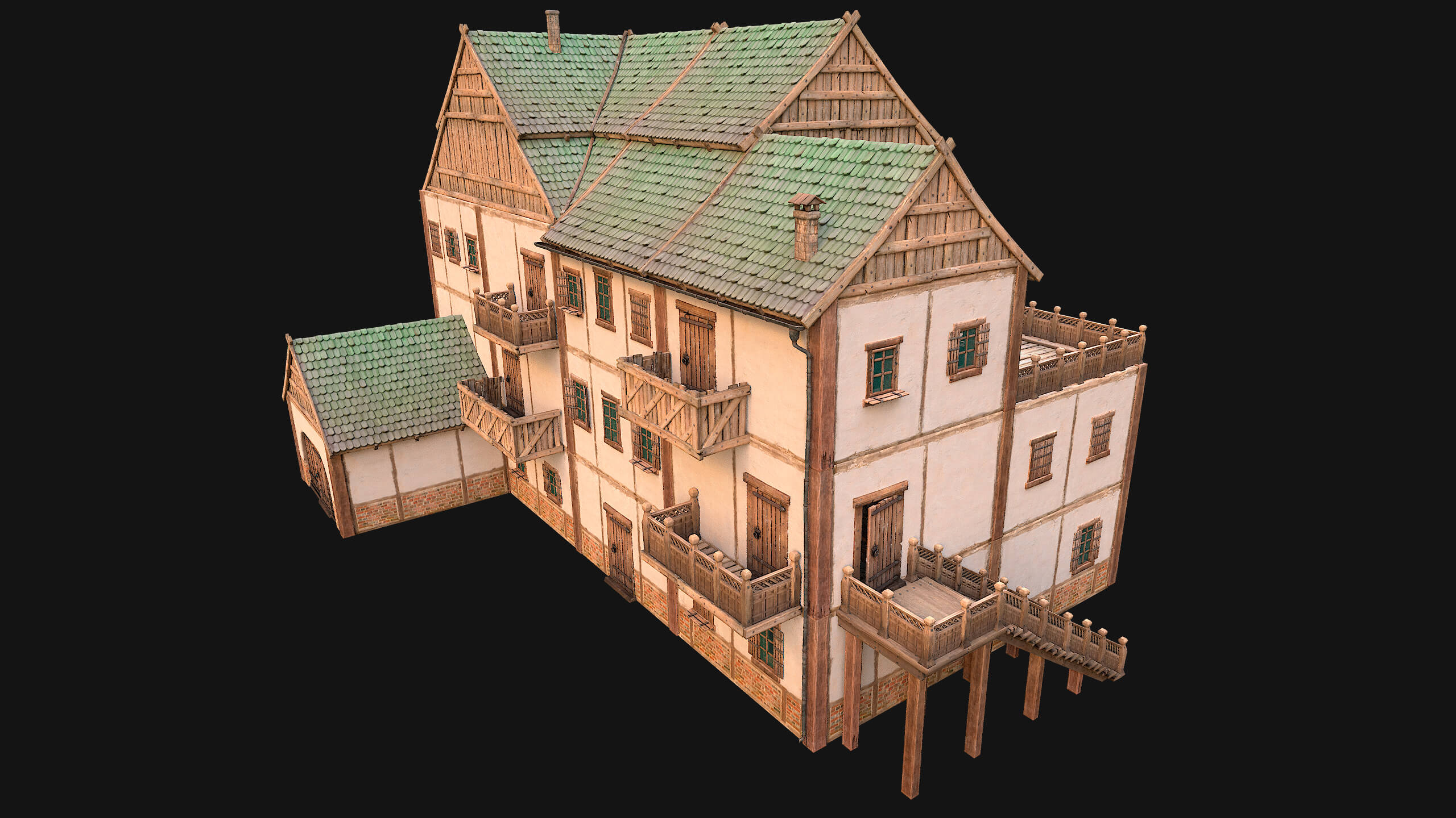 Medieval Town House Hotel Palace - 3D Model by Dereza