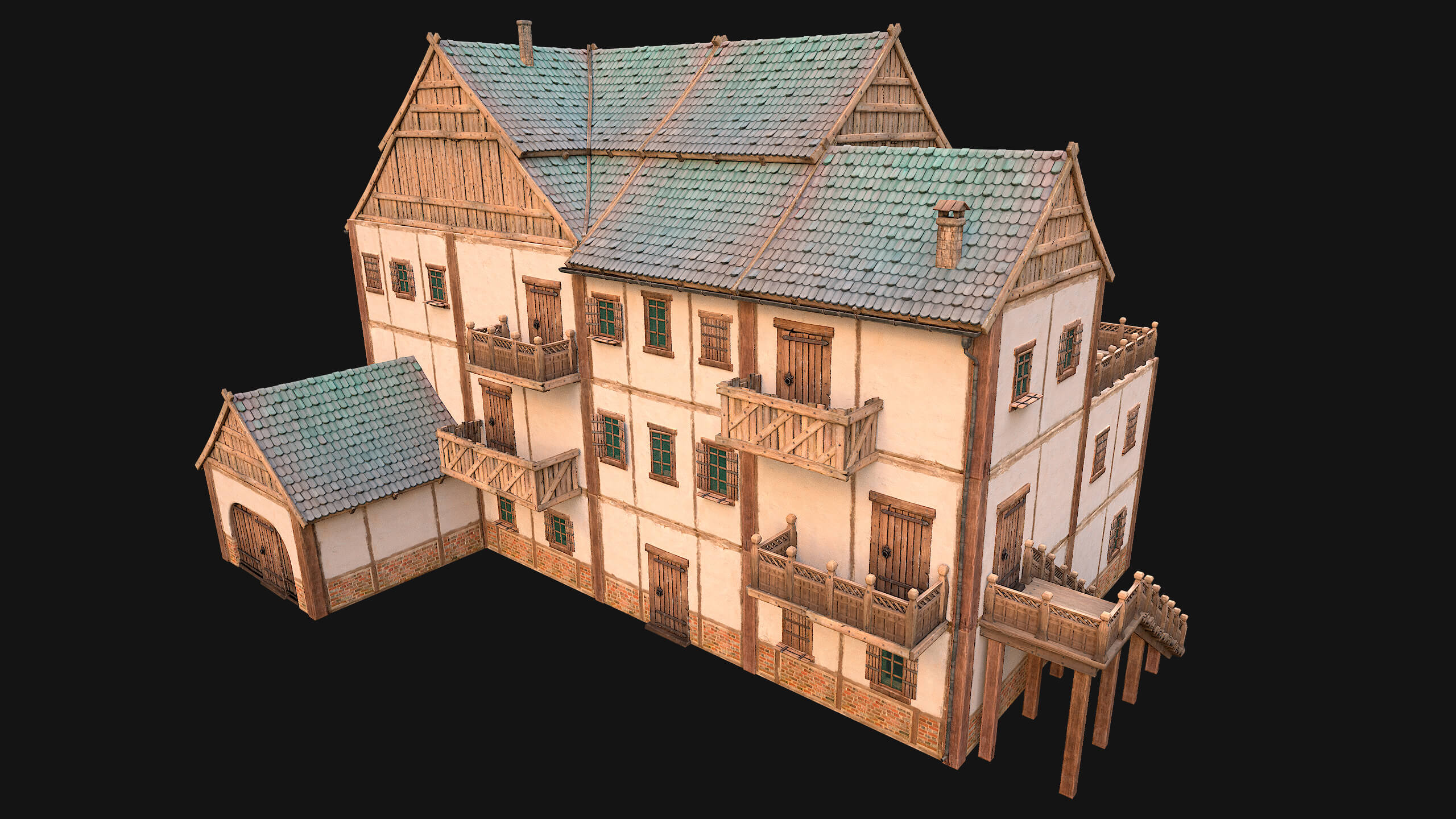 Medieval Town House Hotel Palace - 3D Model by Dereza