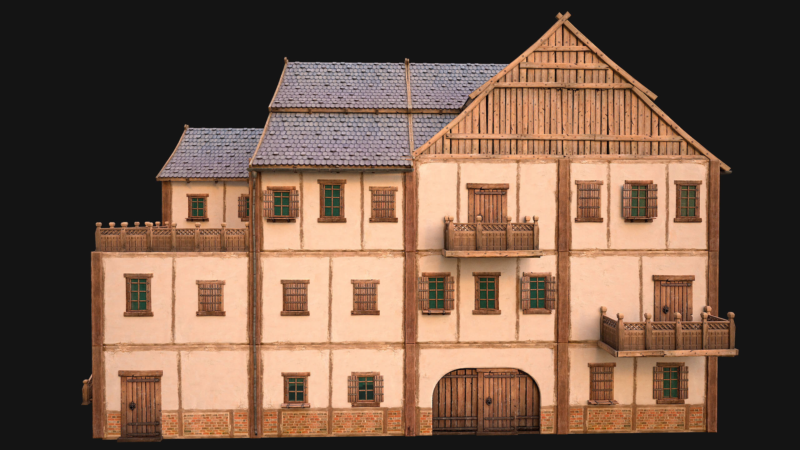 Medieval Town House Hotel Palace - 3D Model by Dereza
