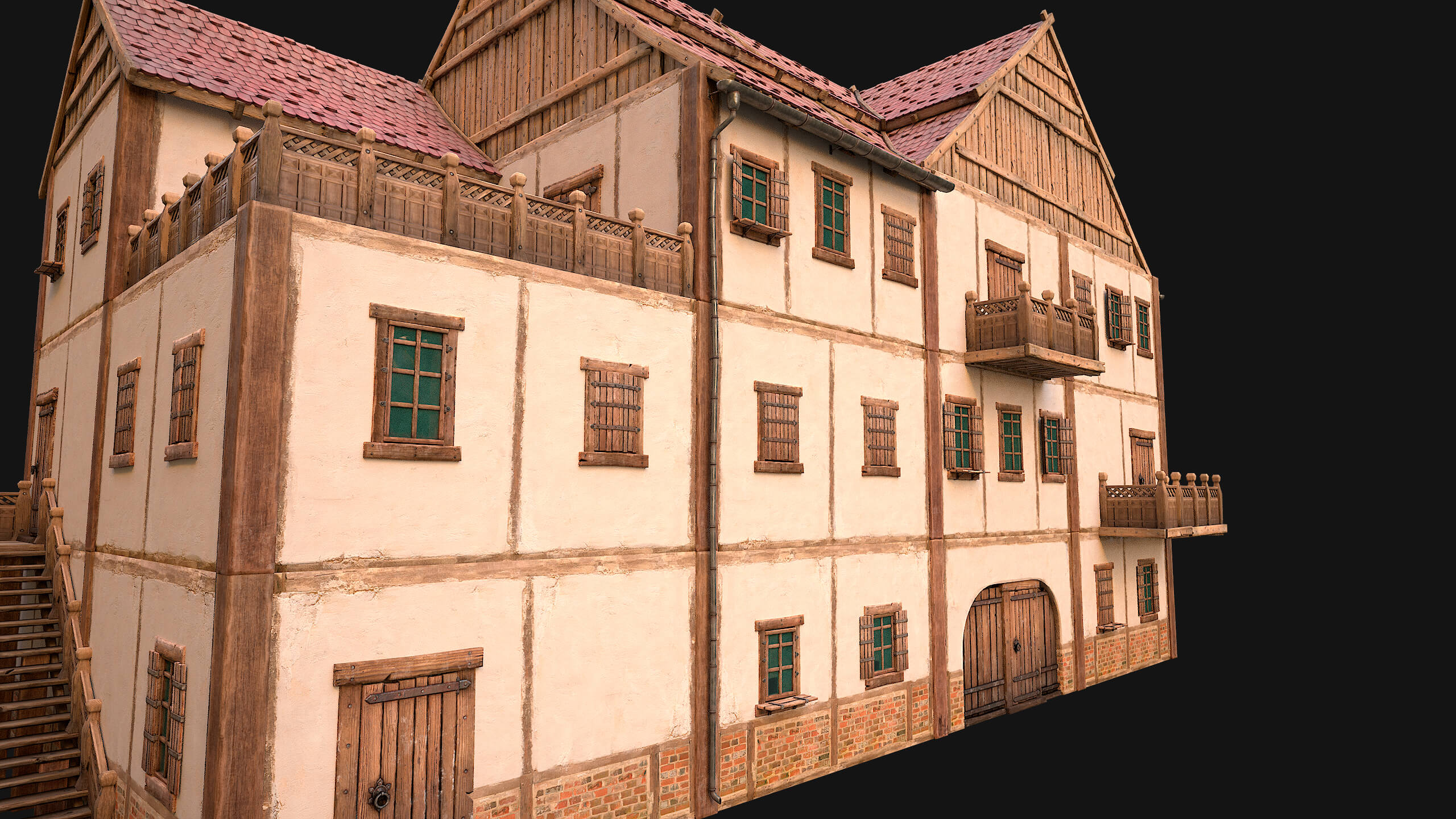 Medieval Town House Hotel Palace - 3D Model by Dereza