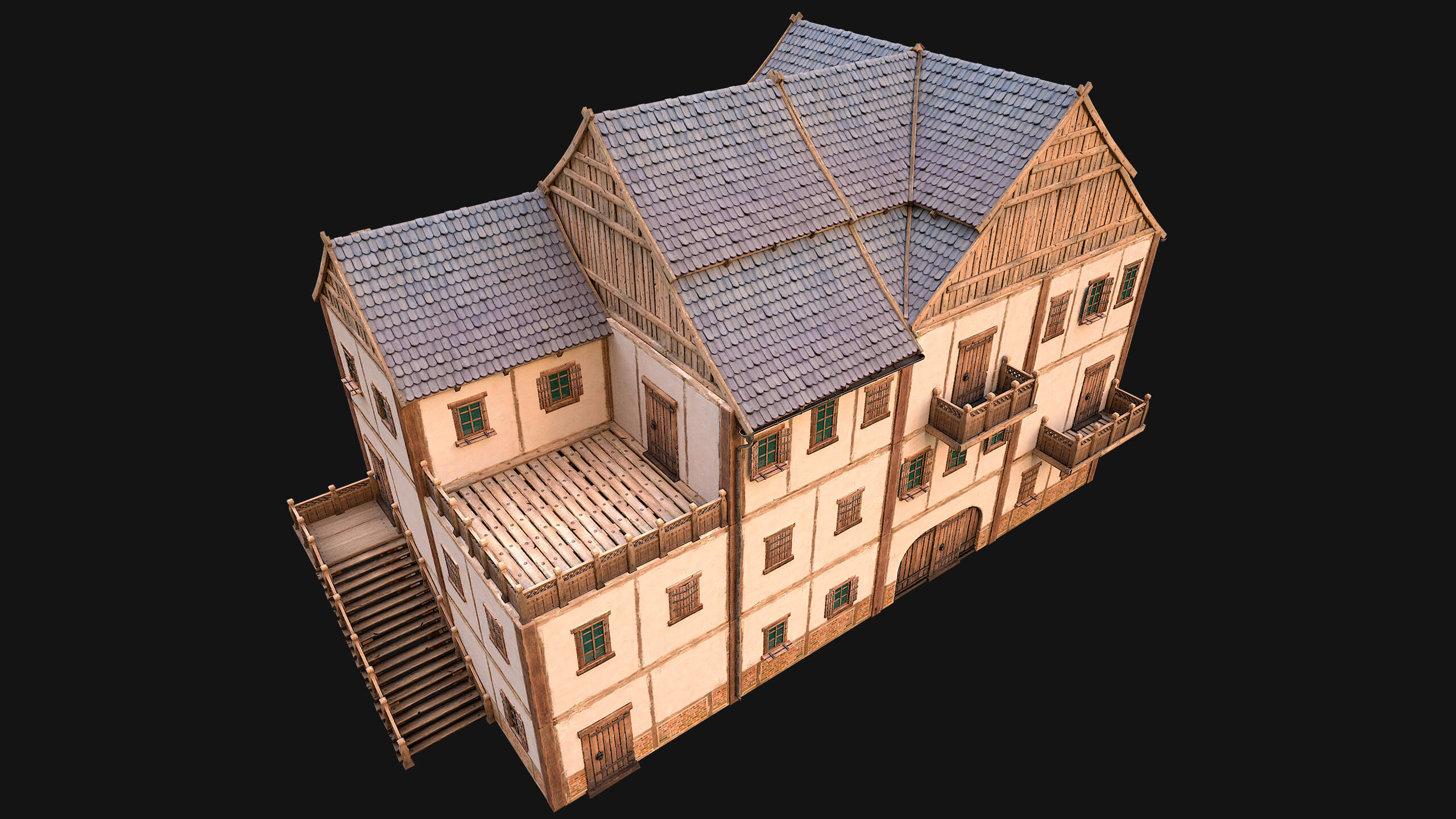 Medieval Town House Hotel Palace - 3D Model by Dereza