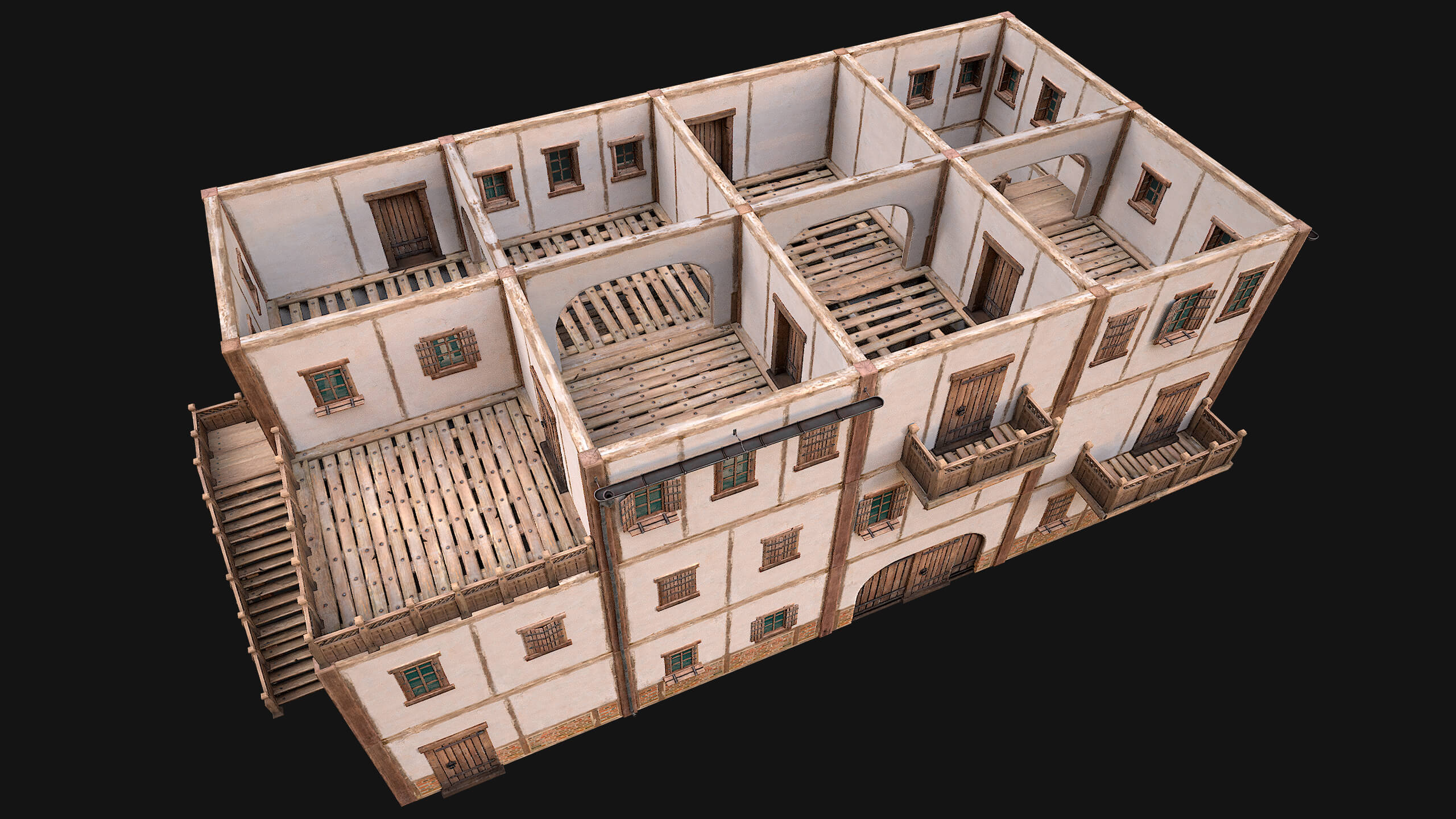 Medieval Town House Hotel Palace - 3D Model by Dereza