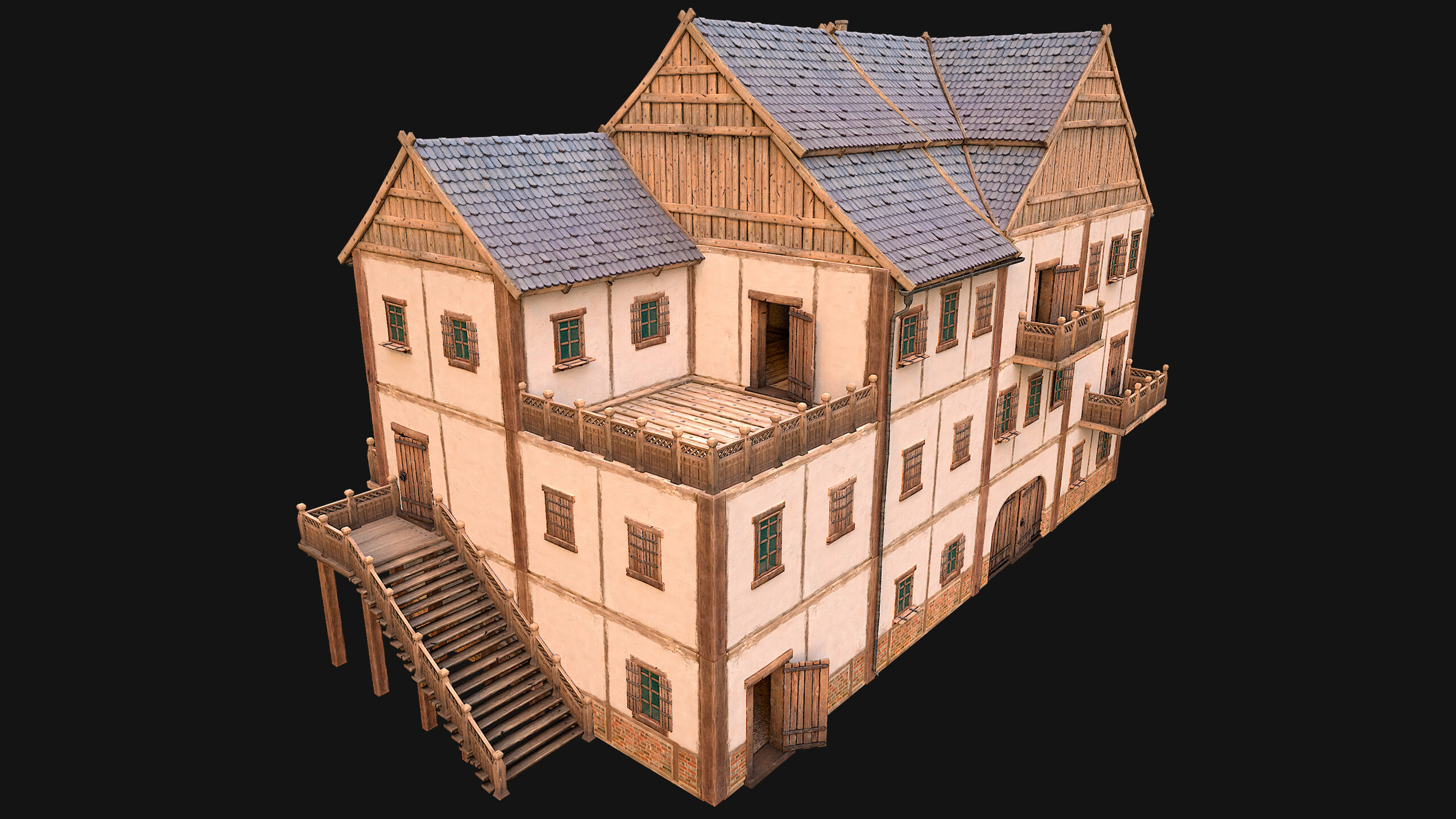 Medieval Town House Hotel Palace - 3D Model by Dereza