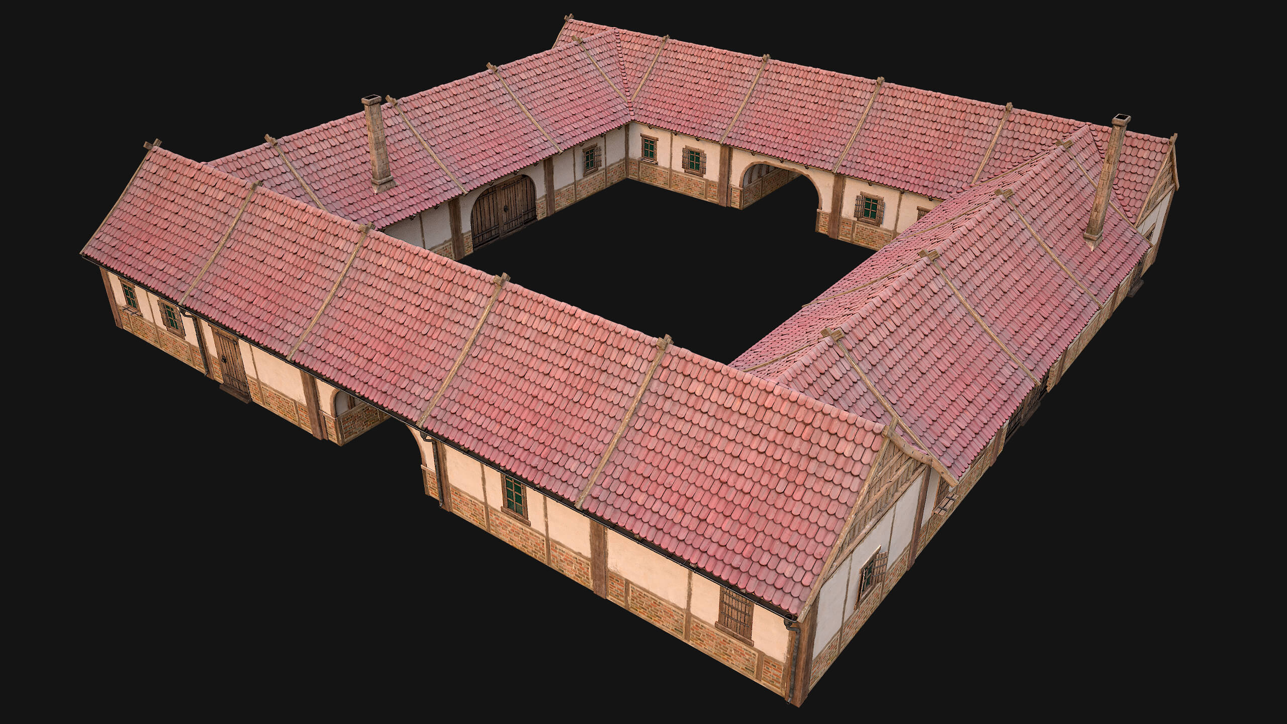 Medieval Courtyard Building - 3D Model by Dereza
