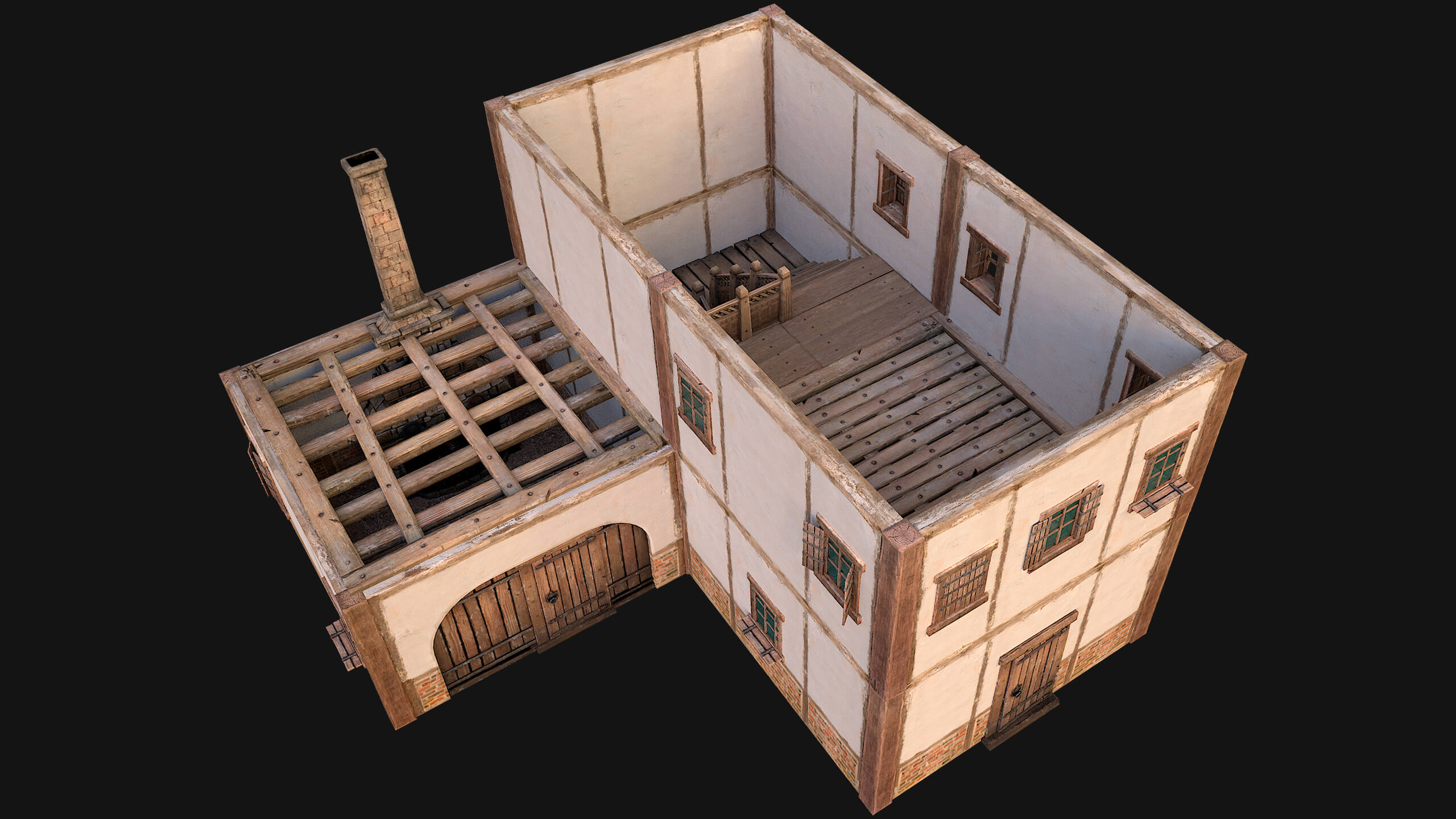 Medieval Town House Cottage - 3D Model by Dereza