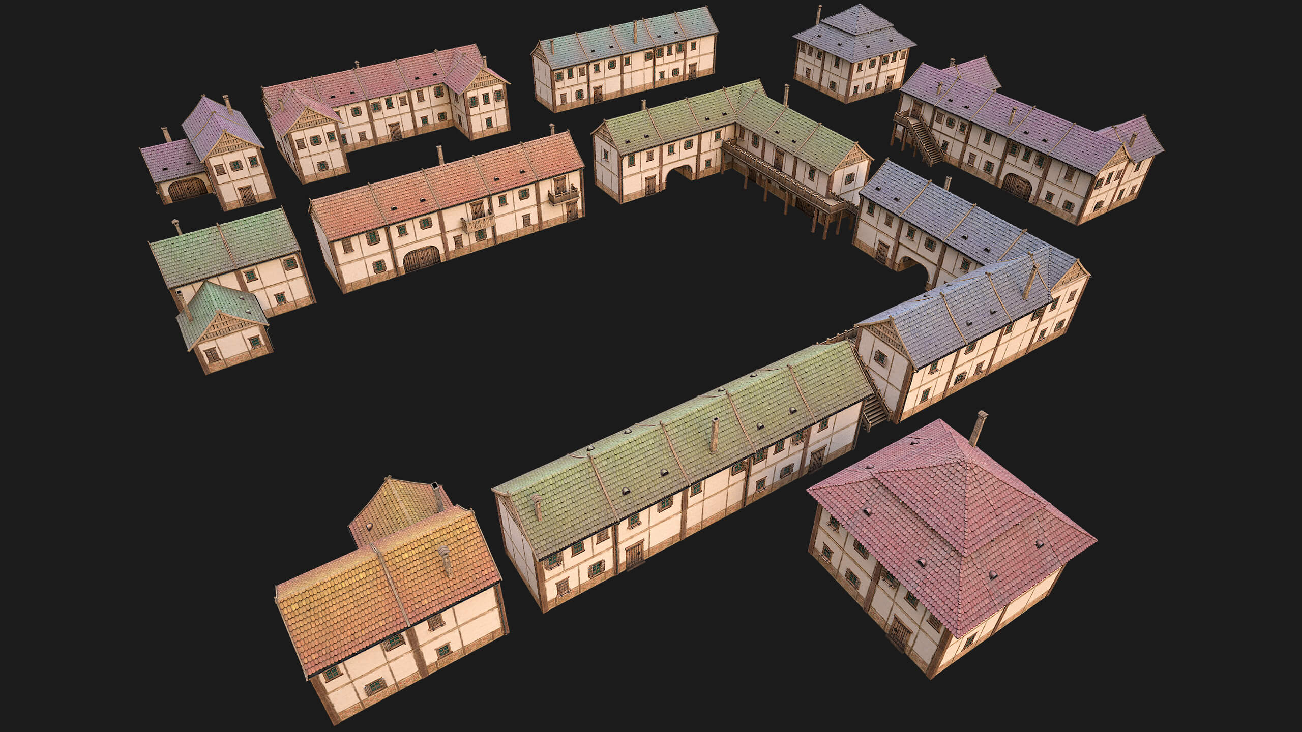 Medieval Town Buildings Set - 3D Model by Dereza