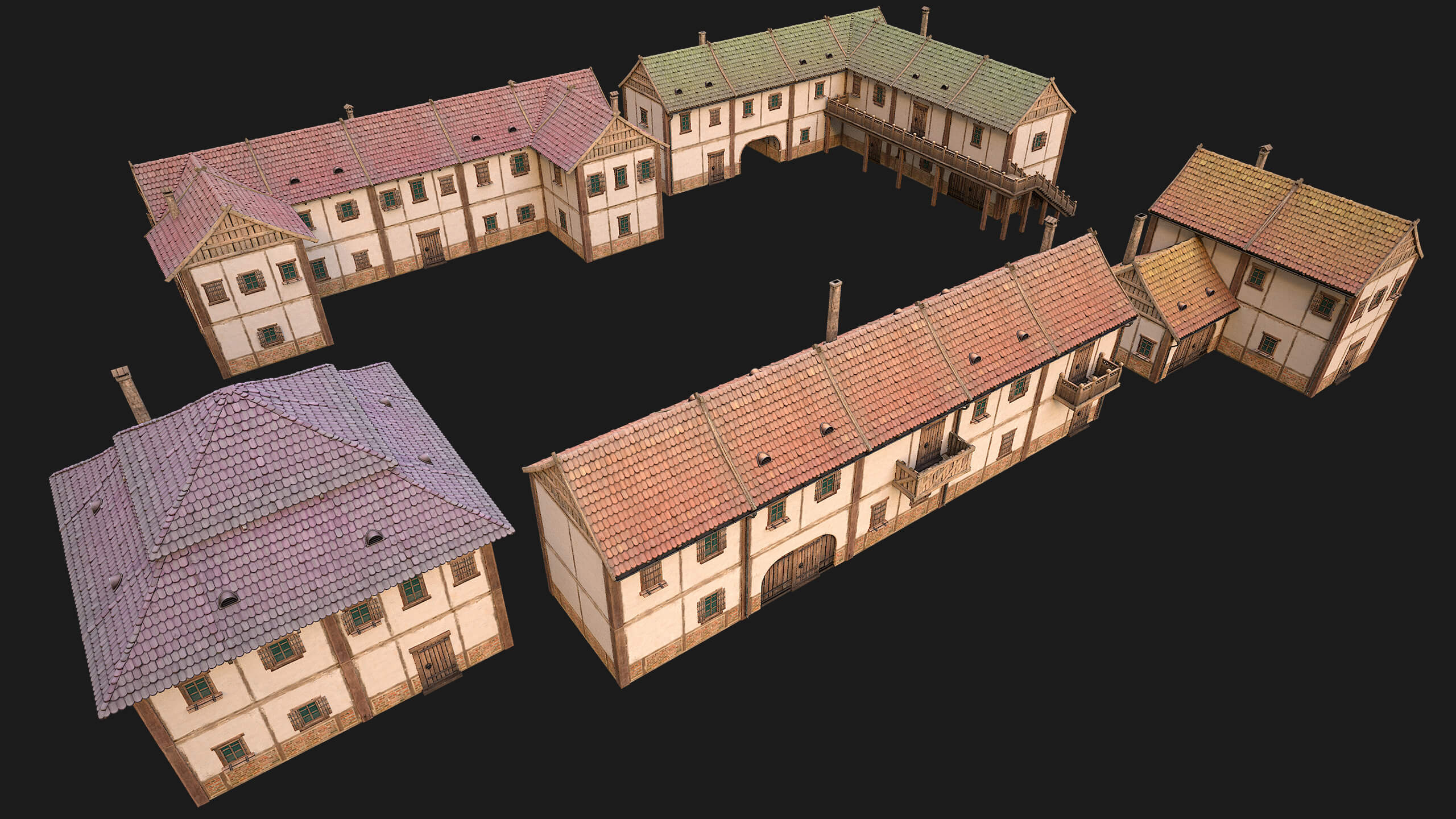 Medieval Town Buildings Set - 3D Model by Dereza