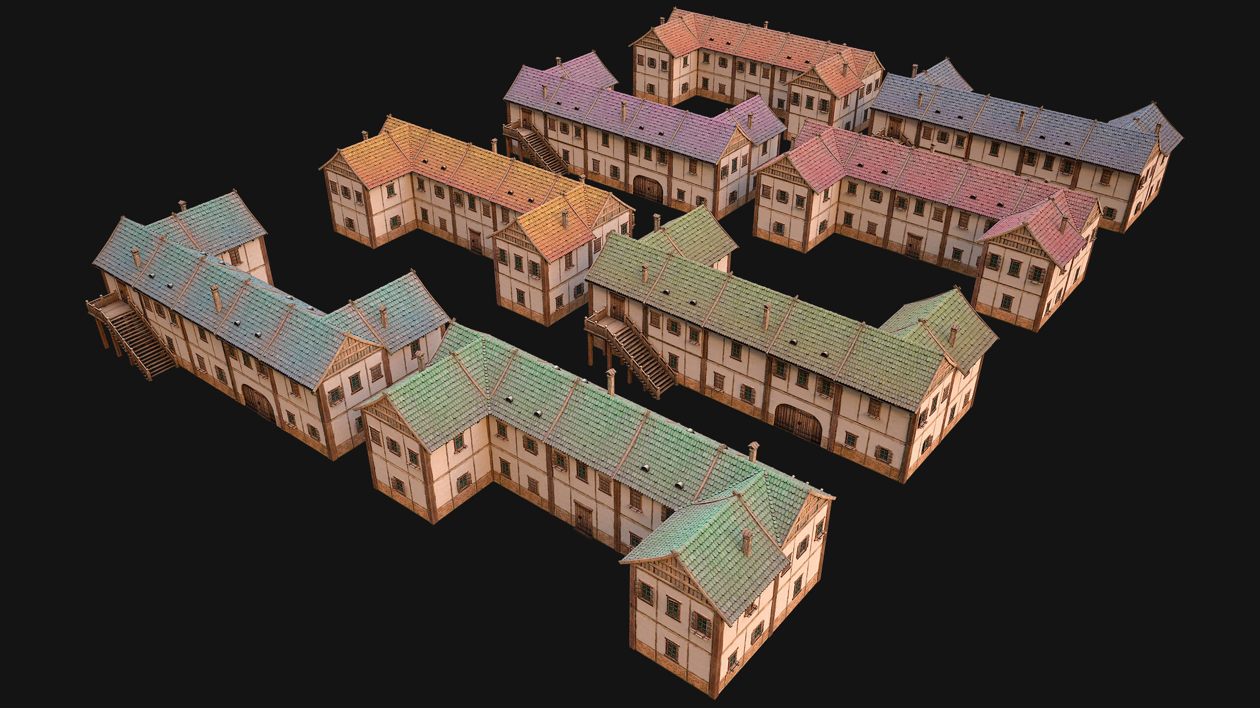 Medieval Town Buildings Set - 3D Model by Dereza