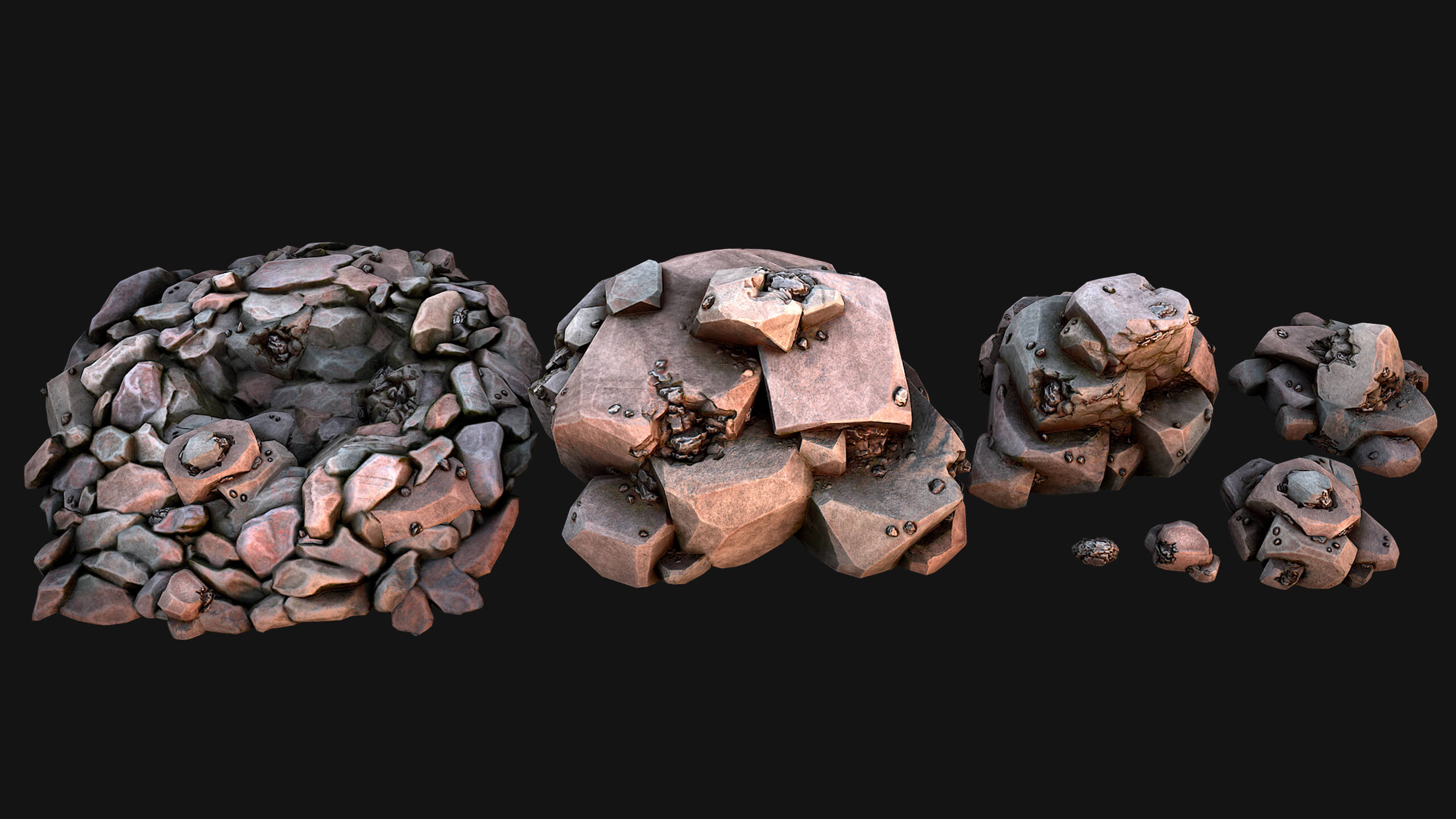 Iron Ore Rocks and Stones Set - 3D Model by Dereza