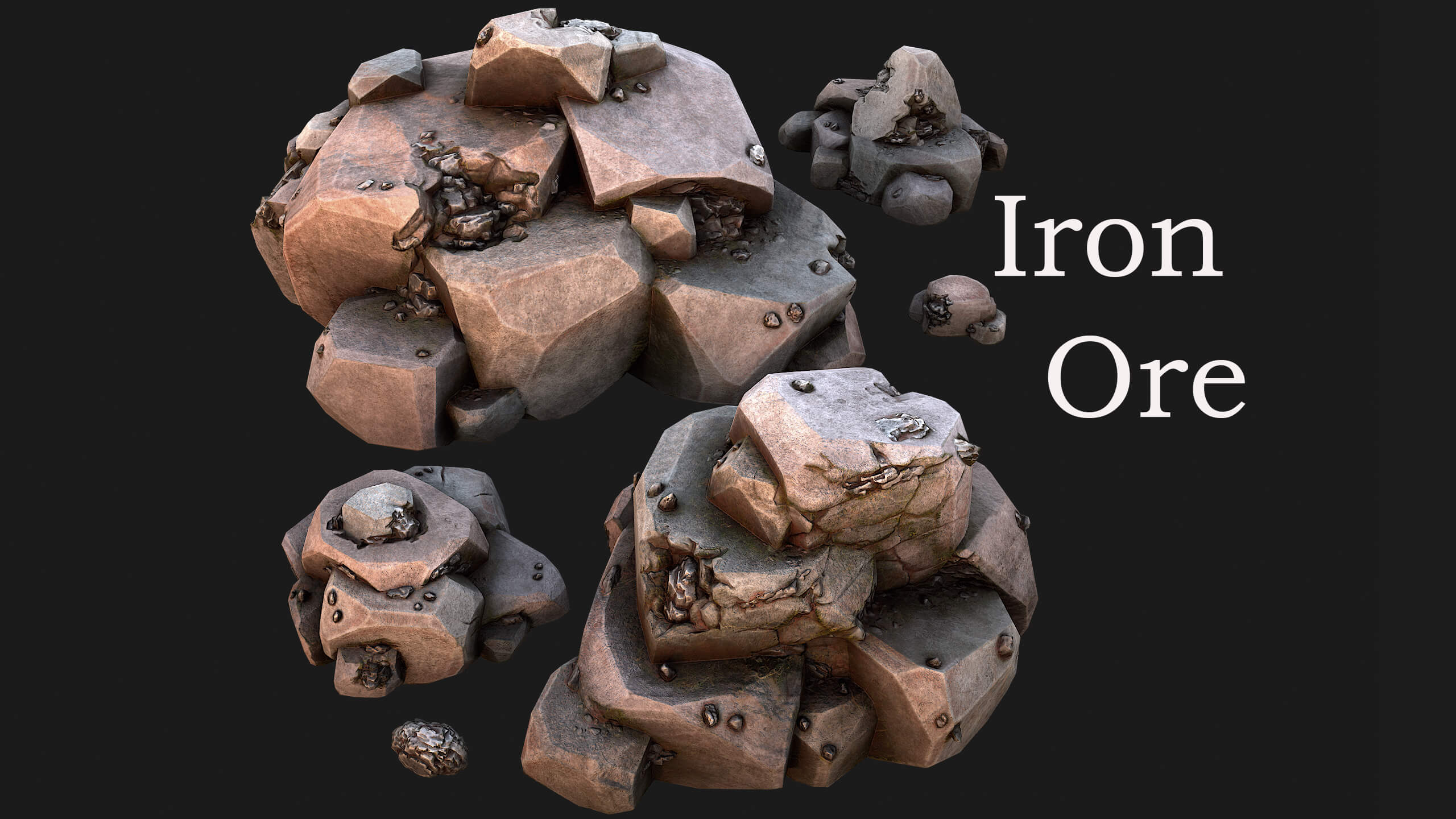 Iron Ore Rocks and Stones Set - 3D Model by Dereza