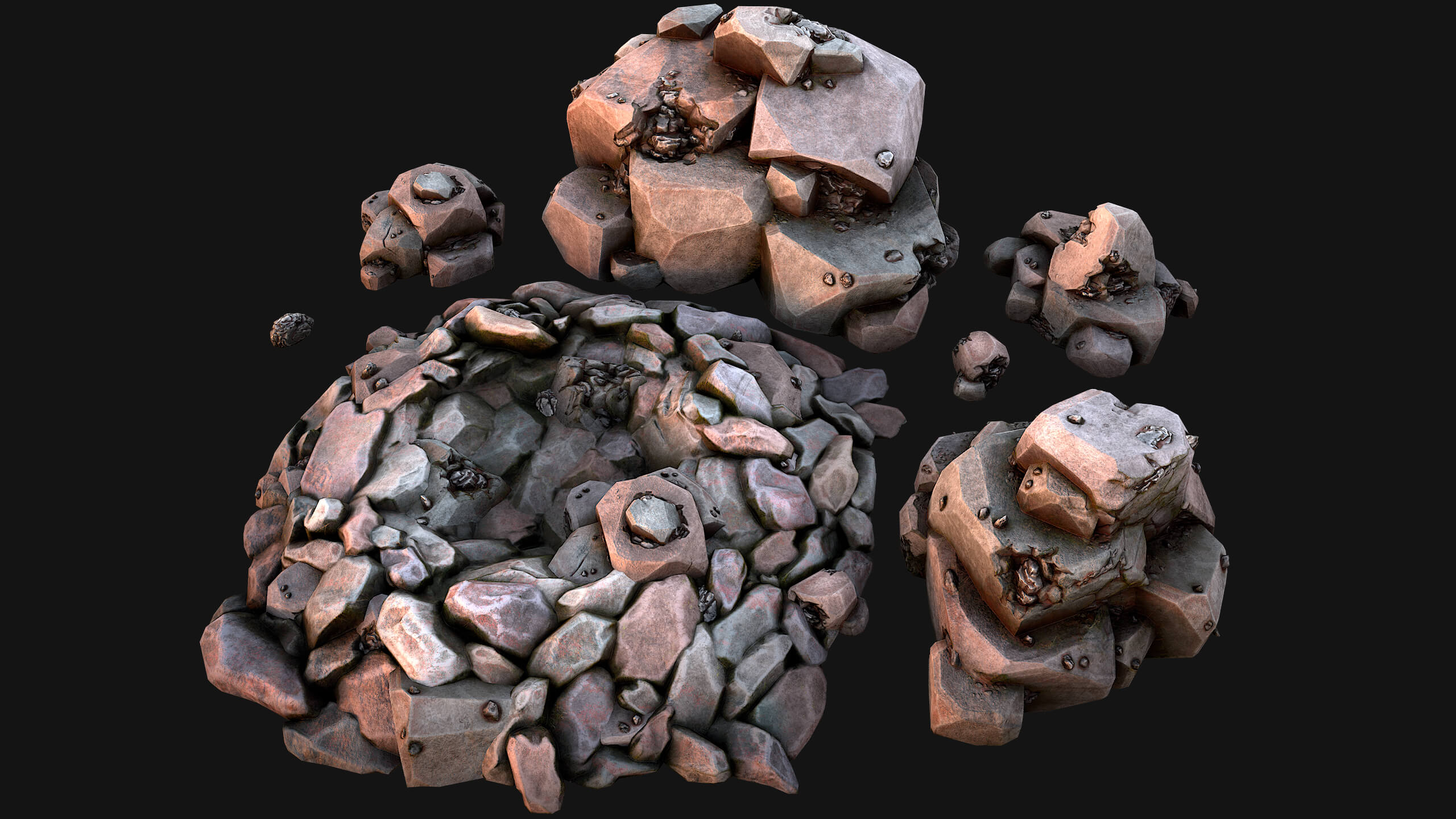 Iron Ore Rocks and Stones Set - 3D Model by Dereza