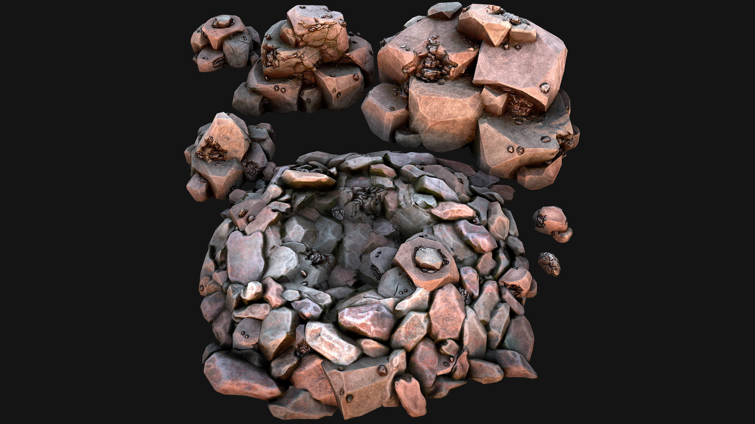 Iron Ore Rocks and Stones Set - 3D Model by Dereza