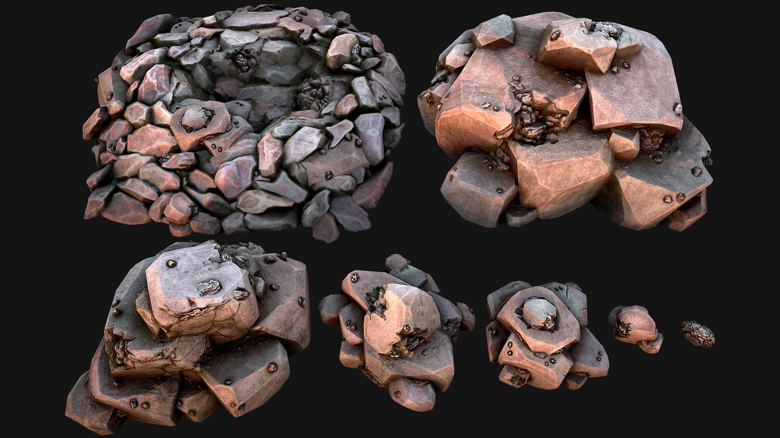 Iron Ore Rocks and Stones Set - 3D Model by Dereza