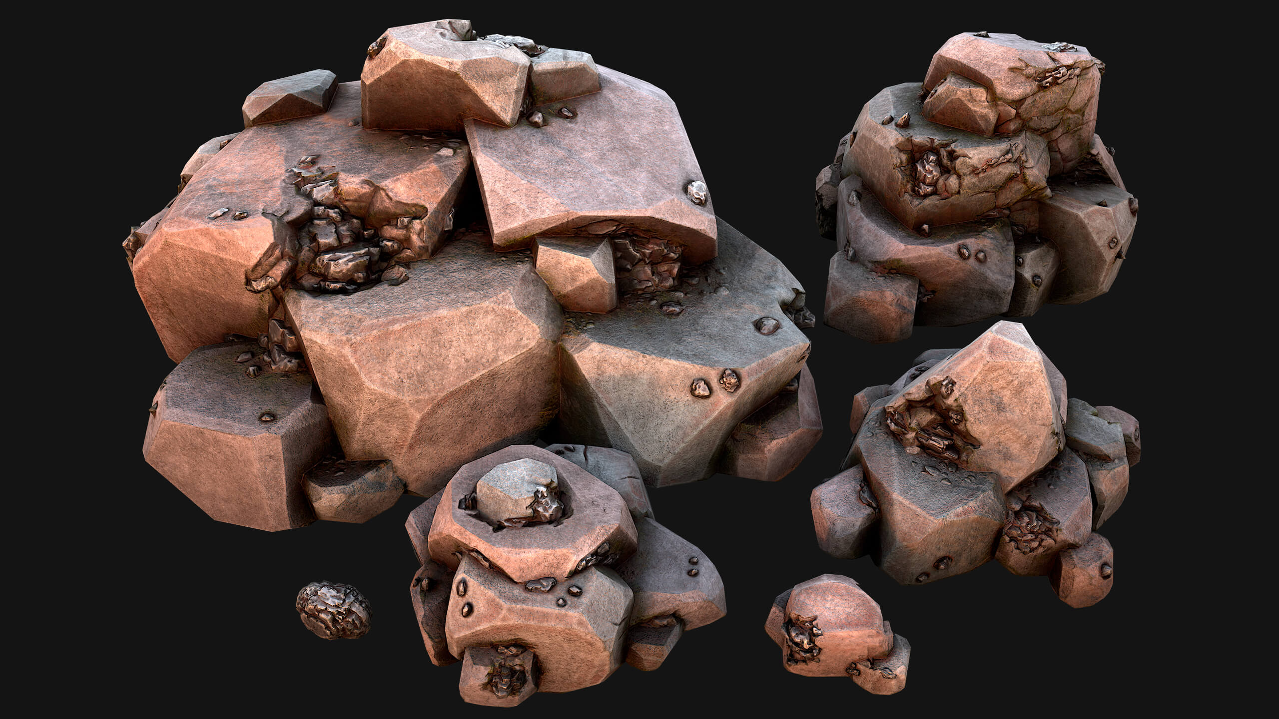 Iron Ore Rocks and Stones Set - 3D Model by Dereza
