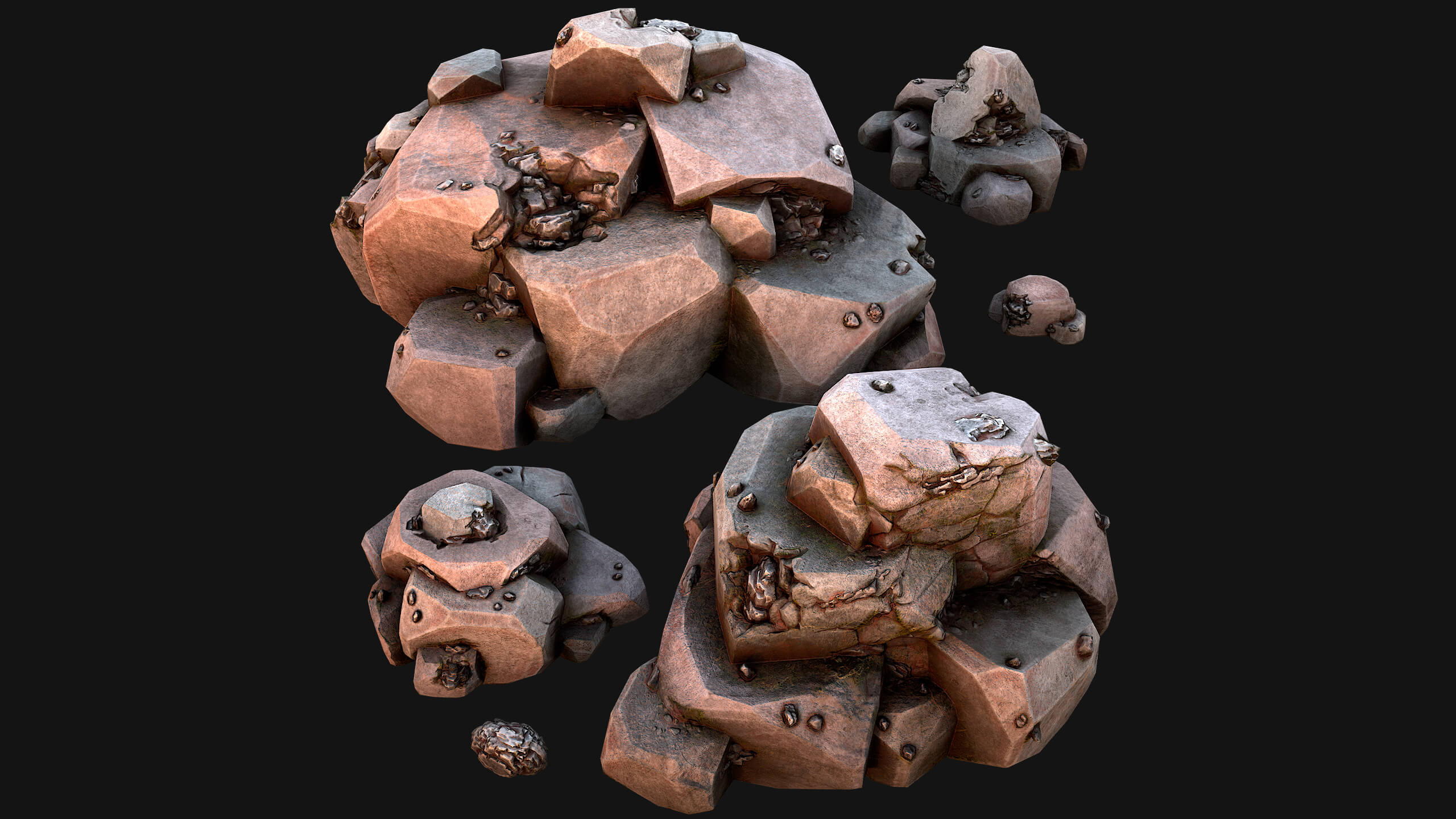 Iron Ore Rocks and Stones Set - 3D Model by Dereza
