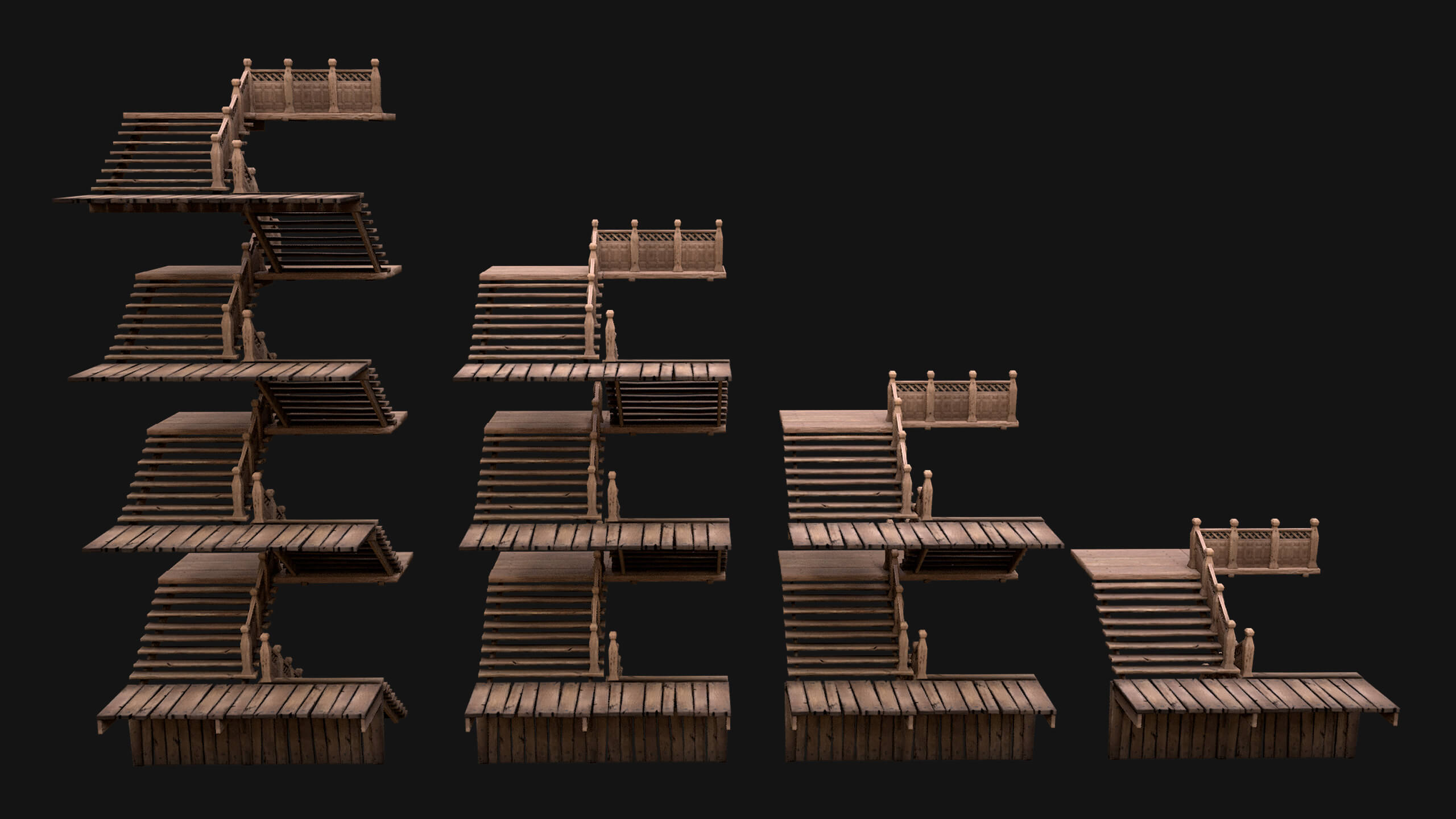 Staircase Flights of Stairs Medieval Pack - 3D Model by Dereza