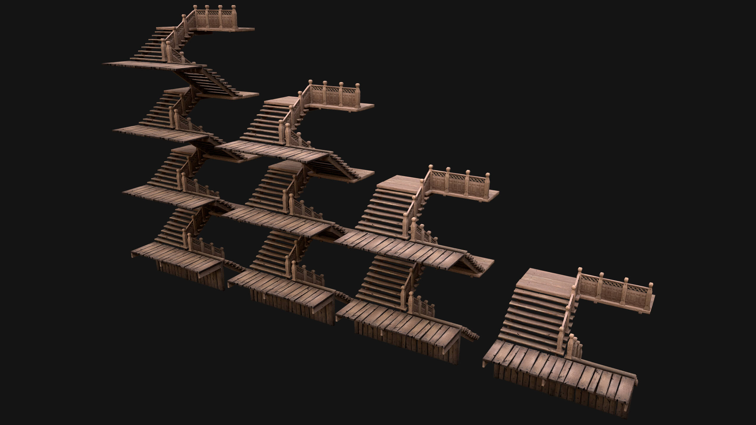 Staircase Flights of Stairs Medieval Pack - 3D Model by Dereza