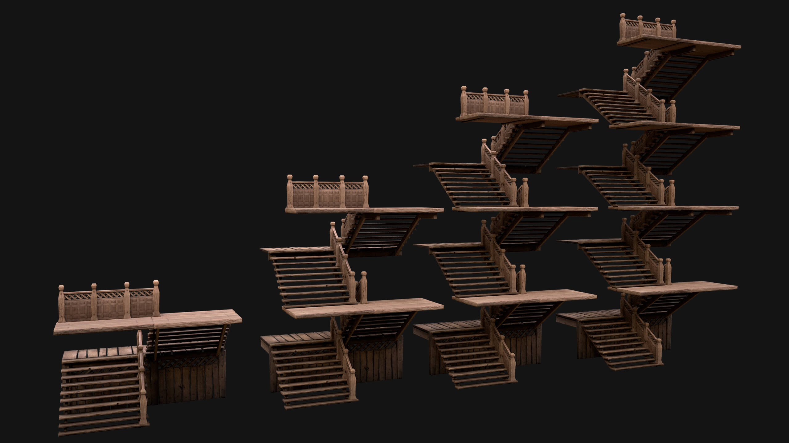 Staircase Flights of Stairs Medieval Pack - 3D Model by Dereza
