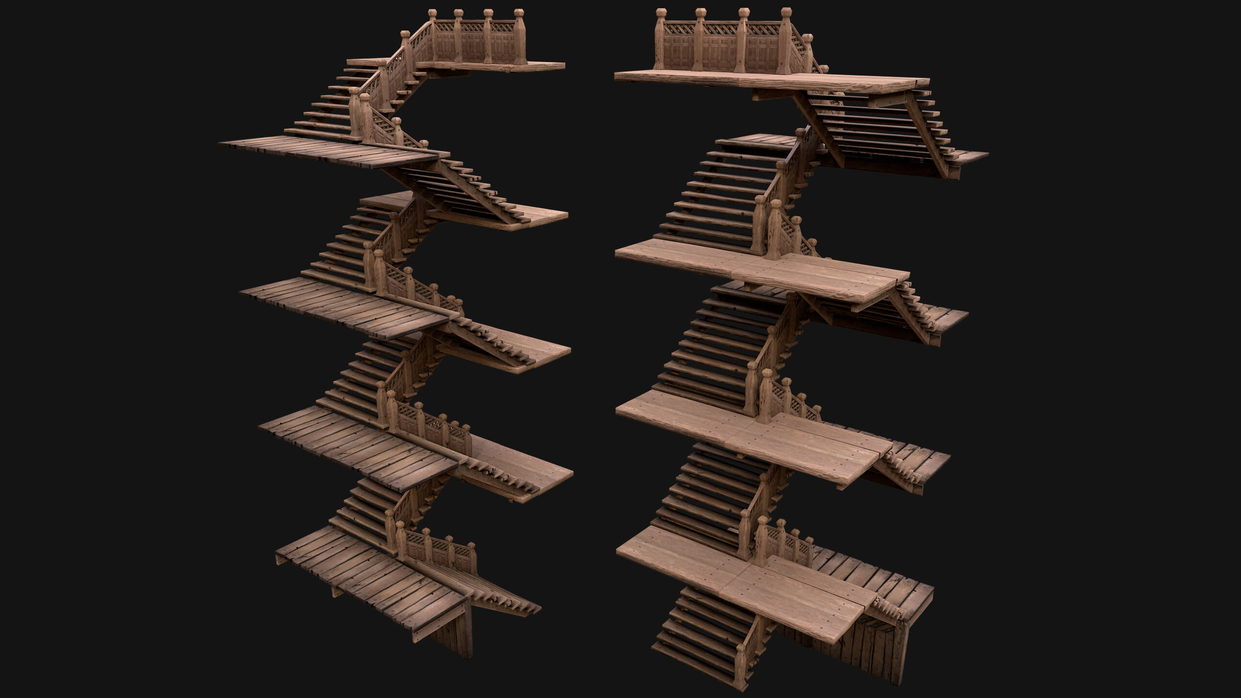 Staircase Flights of Stairs Medieval Pack - 3D Model by Dereza