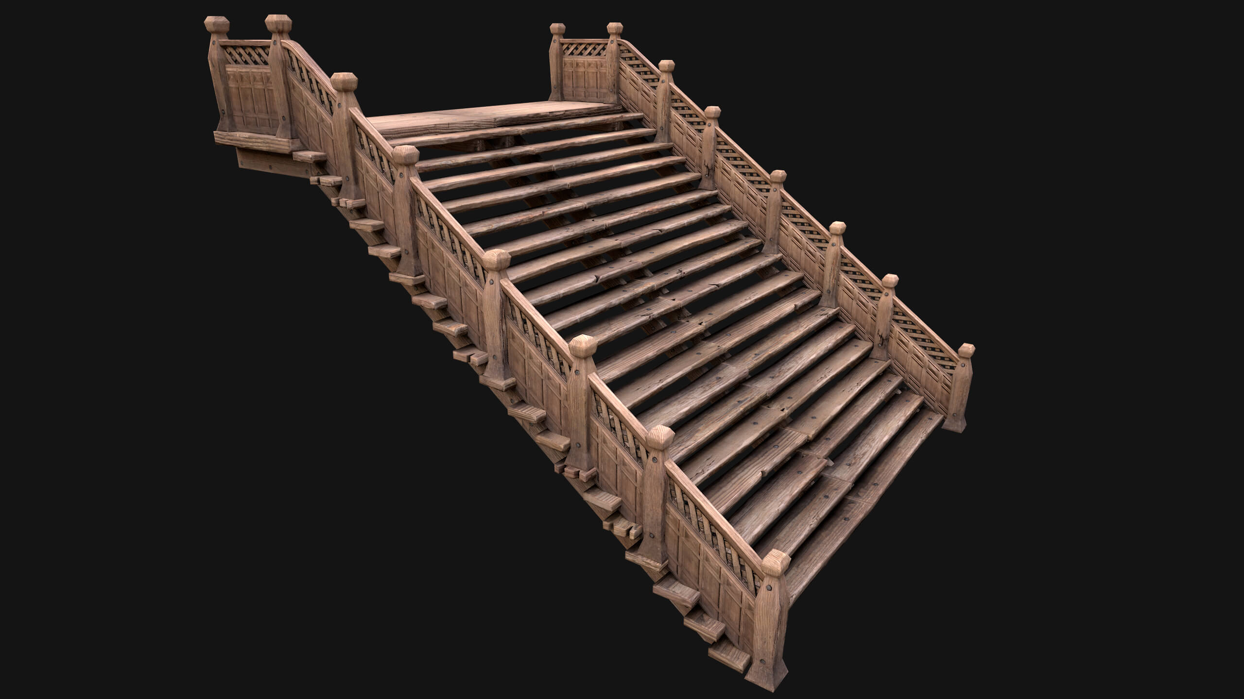 Large Medieval Wooden Staircase - 3D Model by Dereza