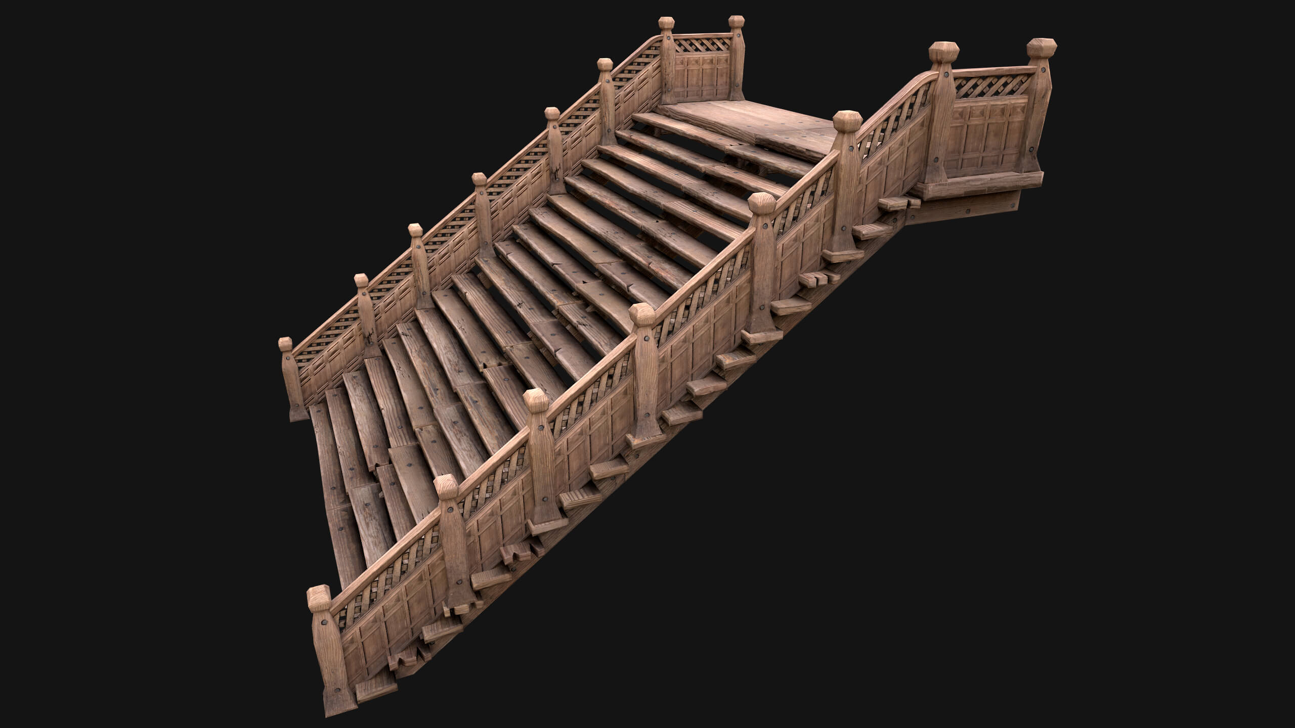 Large Medieval Wooden Staircase - 3D Model by Dereza