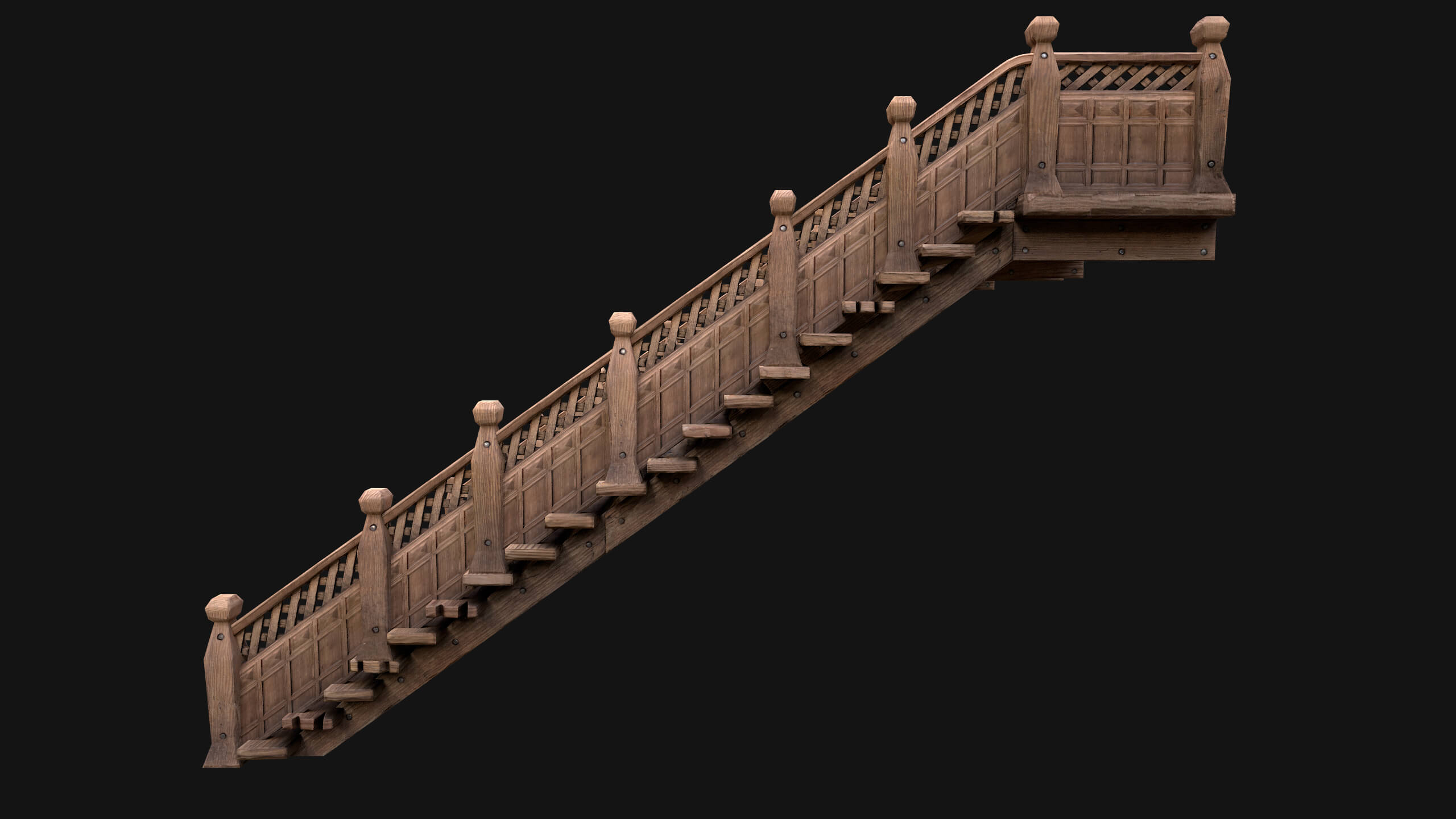 Large Medieval Wooden Staircase - 3D Model by Dereza