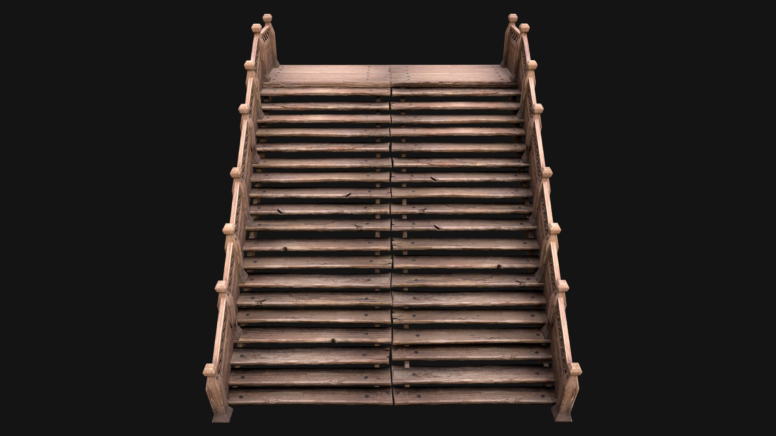 Large Medieval Wooden Staircase - 3D Model by Dereza