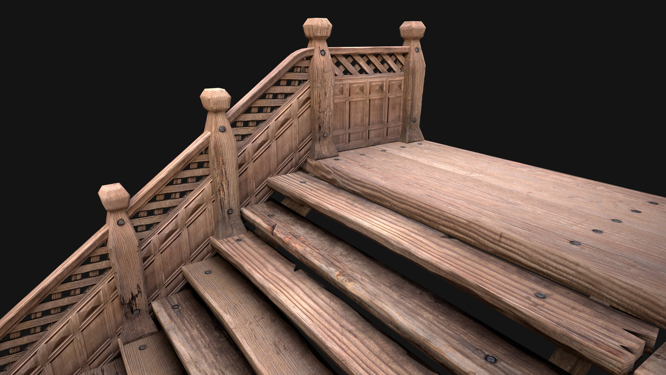 Large Medieval Wooden Staircase - 3D Model by Dereza