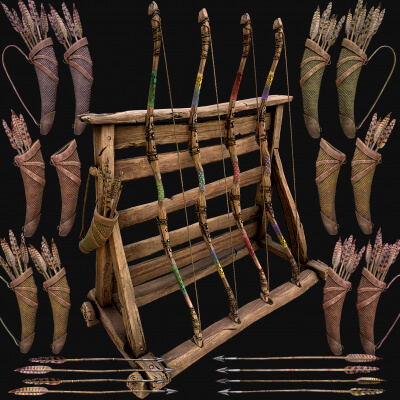 Medieval Armory Rack Stand Weapons Bow Bows Archer Pack - 3D Model by ...