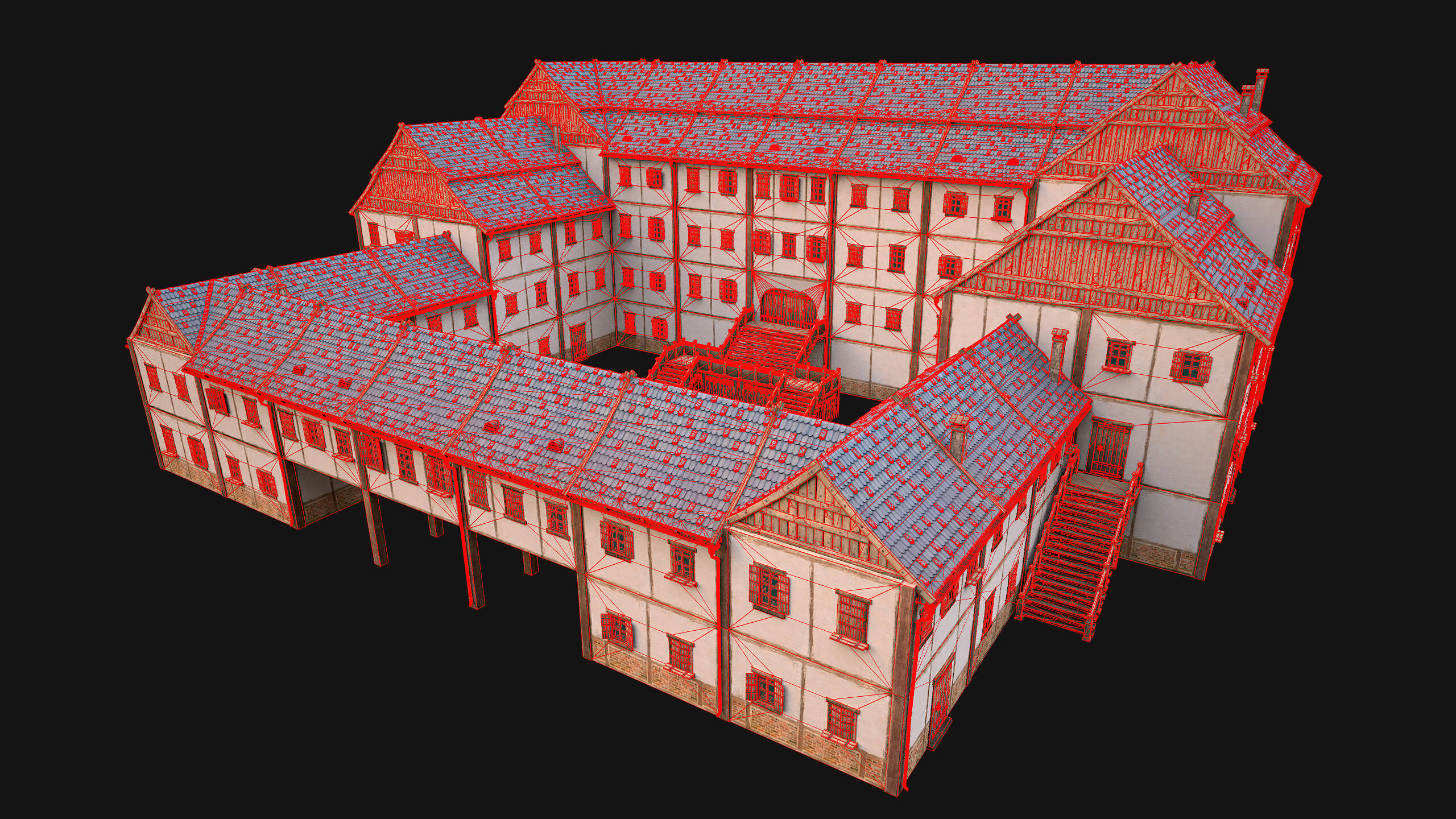 Medieval Building Town School University Academy - 3D Model by Dereza