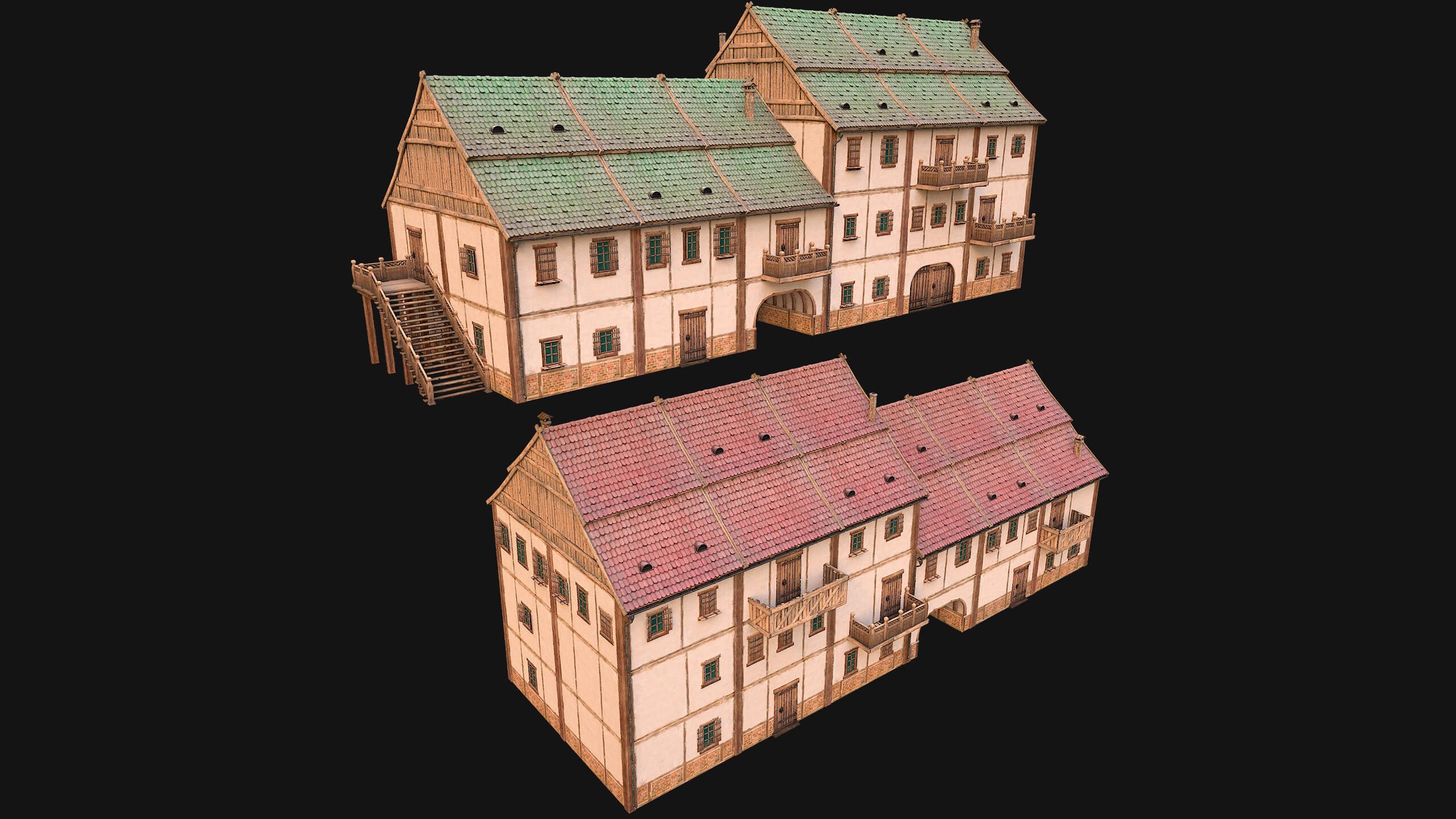 Medieval European Brick House - 3D Model by Dereza