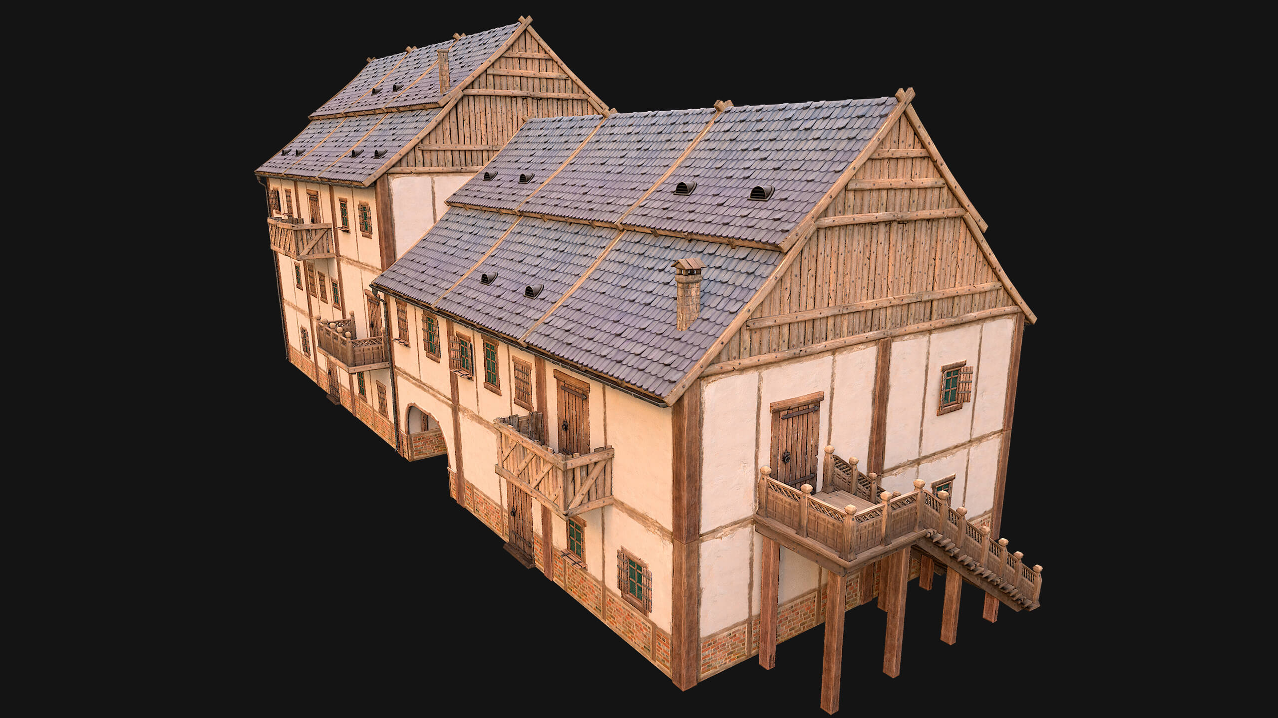 Medieval European Brick House - 3D Model by Dereza