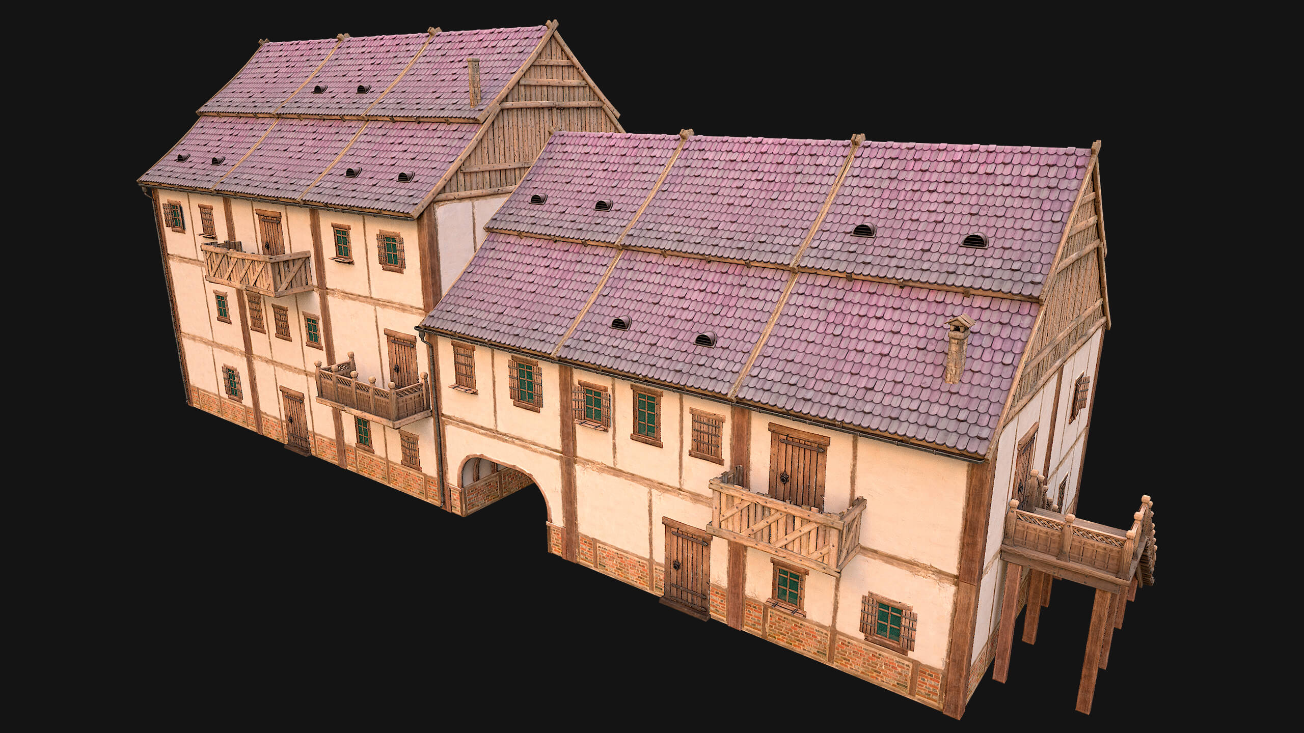 Medieval European Brick House - 3D Model by Dereza