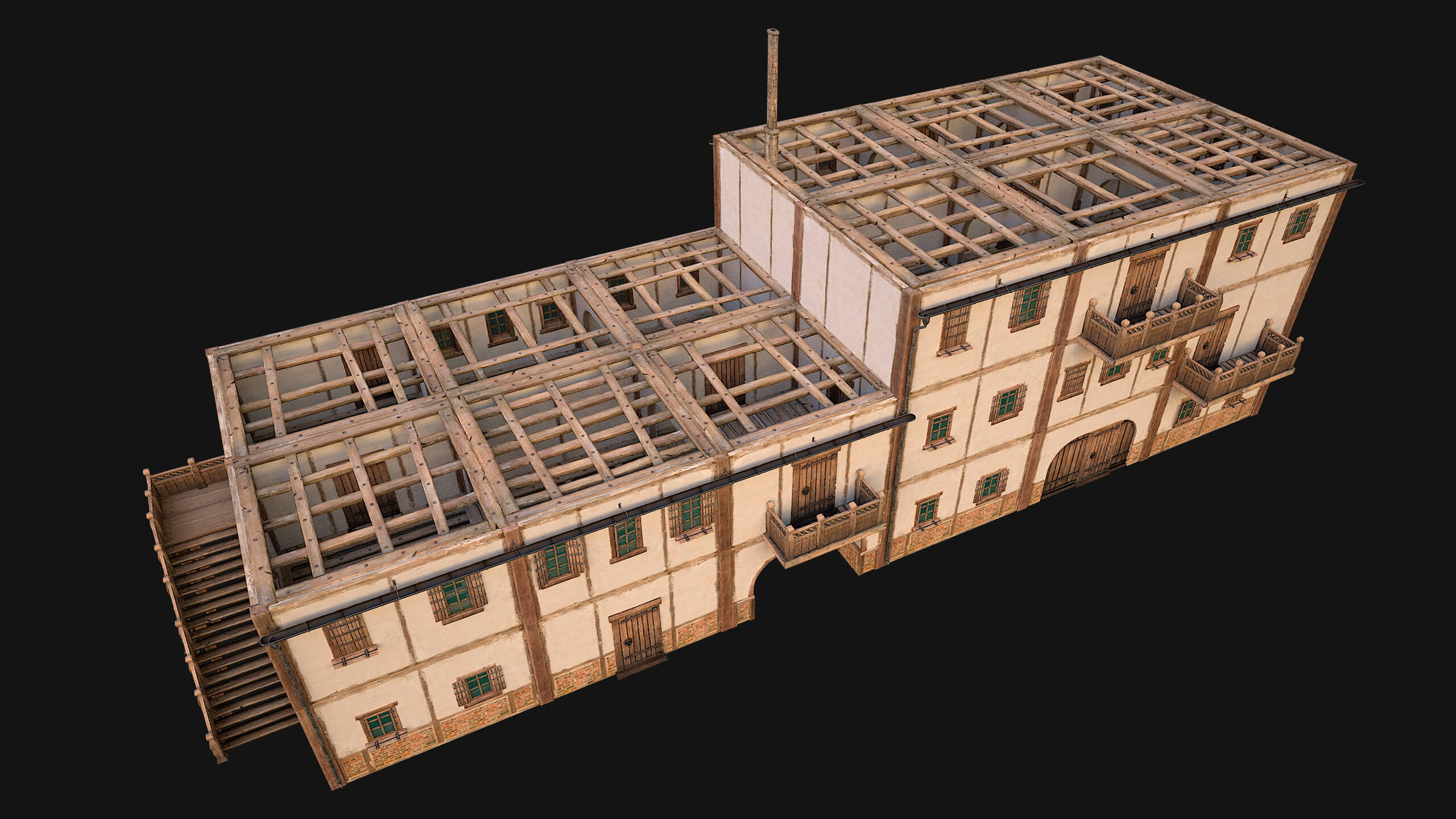 Medieval European Brick House - 3D Model by Dereza