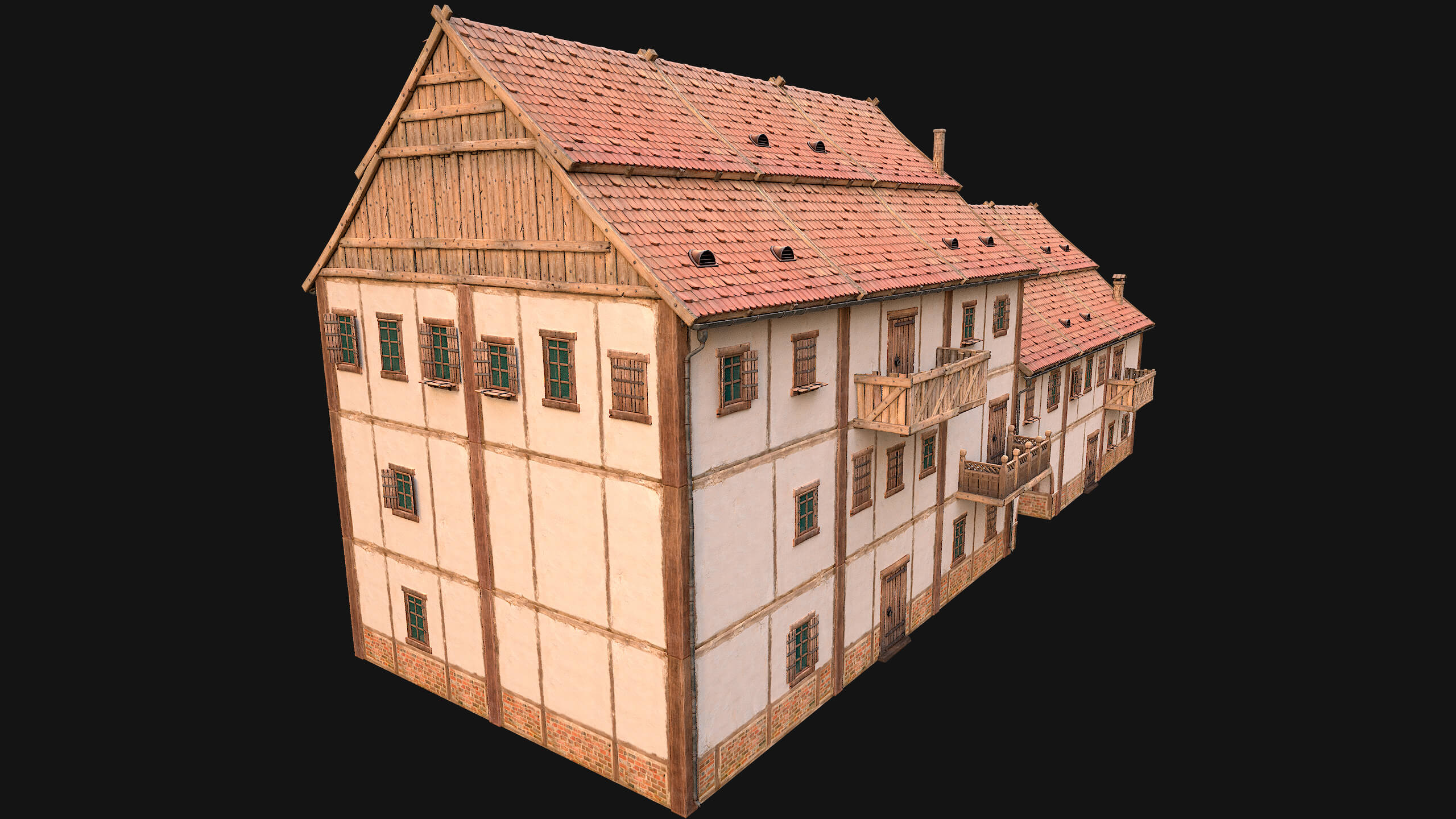 Medieval European Brick House - 3D Model by Dereza