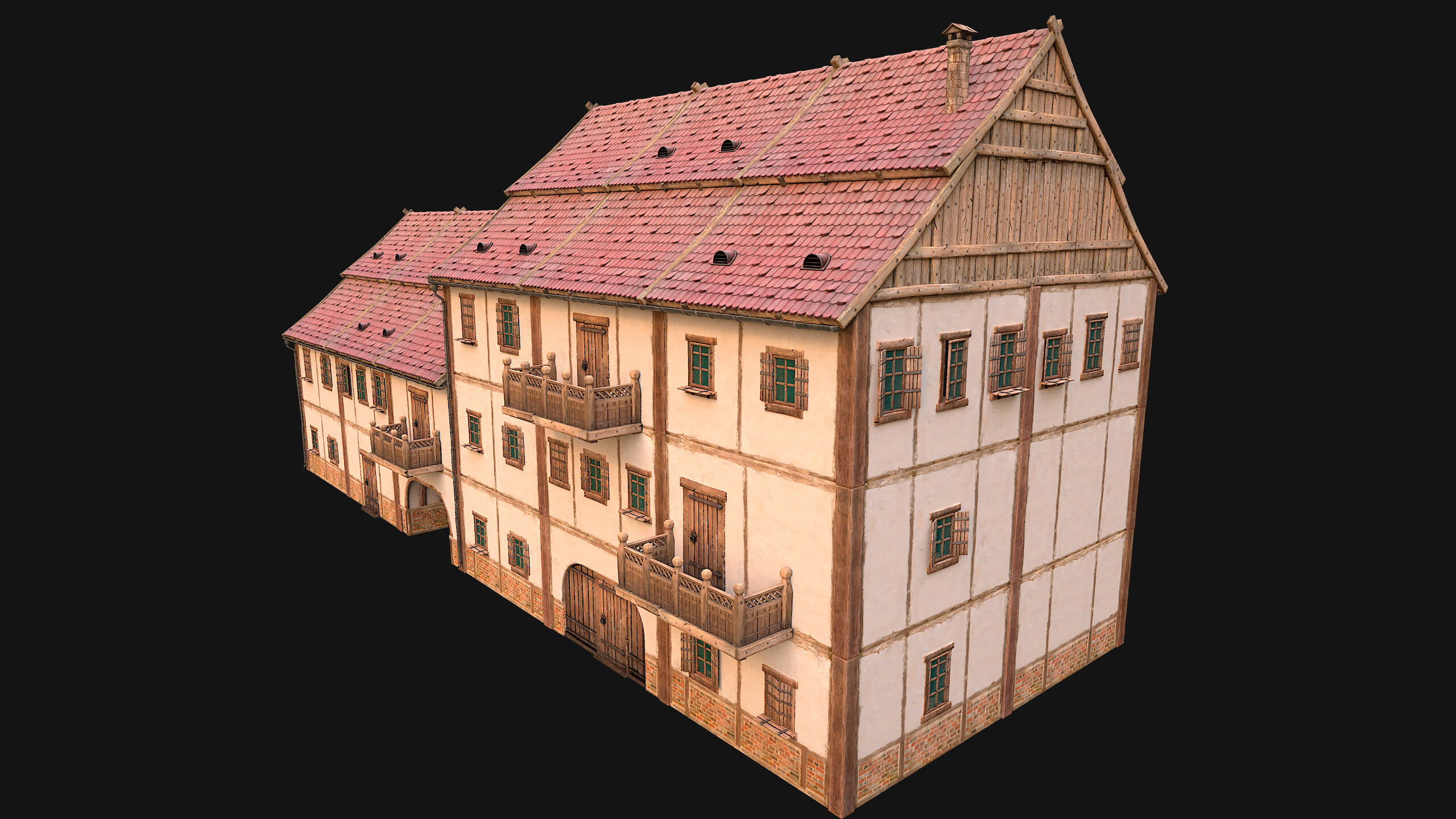 Medieval European Brick House - 3D Model by Dereza