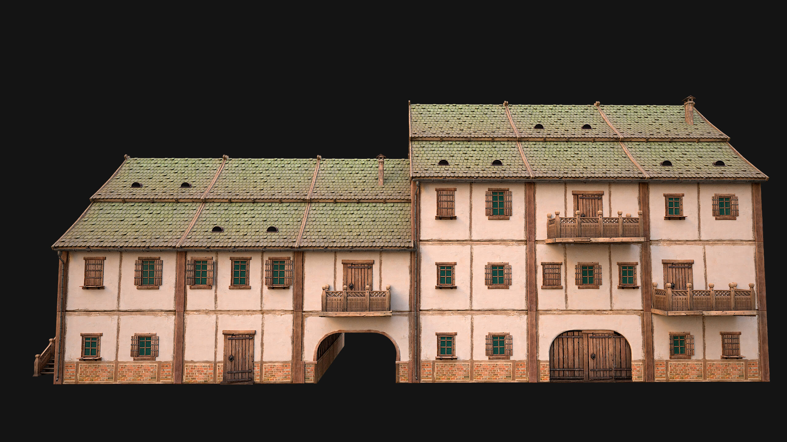 Medieval European Brick House - 3D Model by Dereza