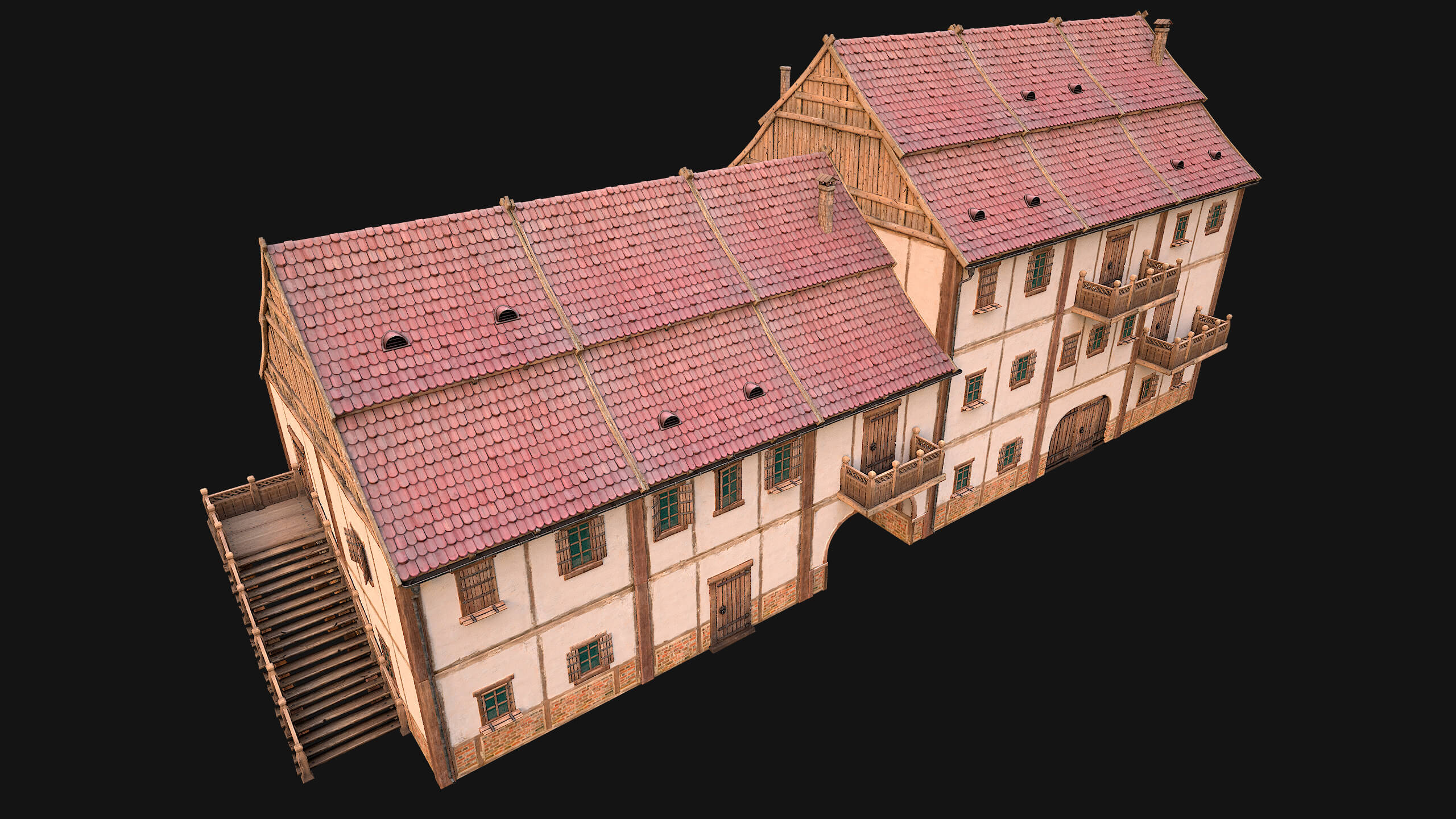 Medieval European Brick House - 3D Model by Dereza