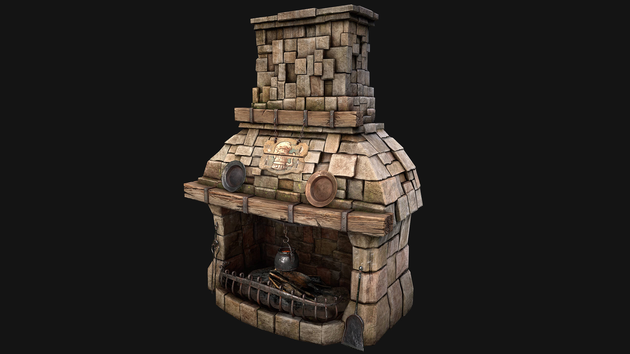 Medieval Fireplace - 3D Model by Dereza