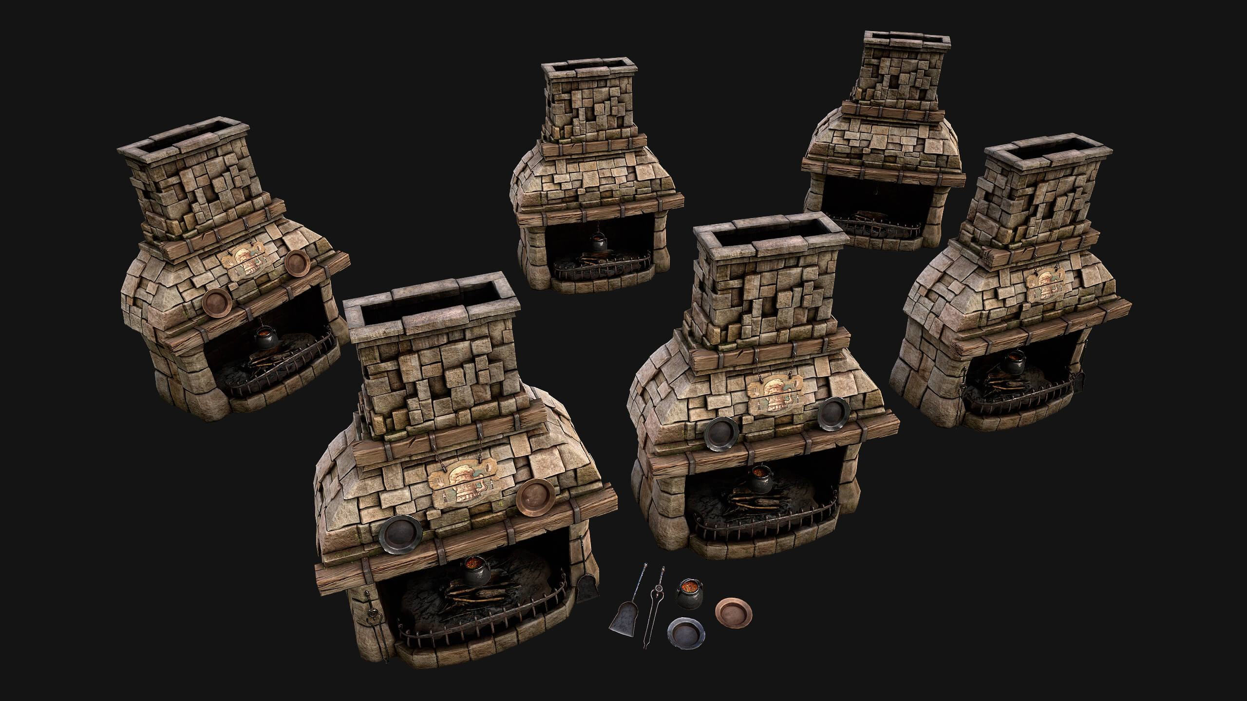 Medieval Fireplace - 3D Model by Dereza