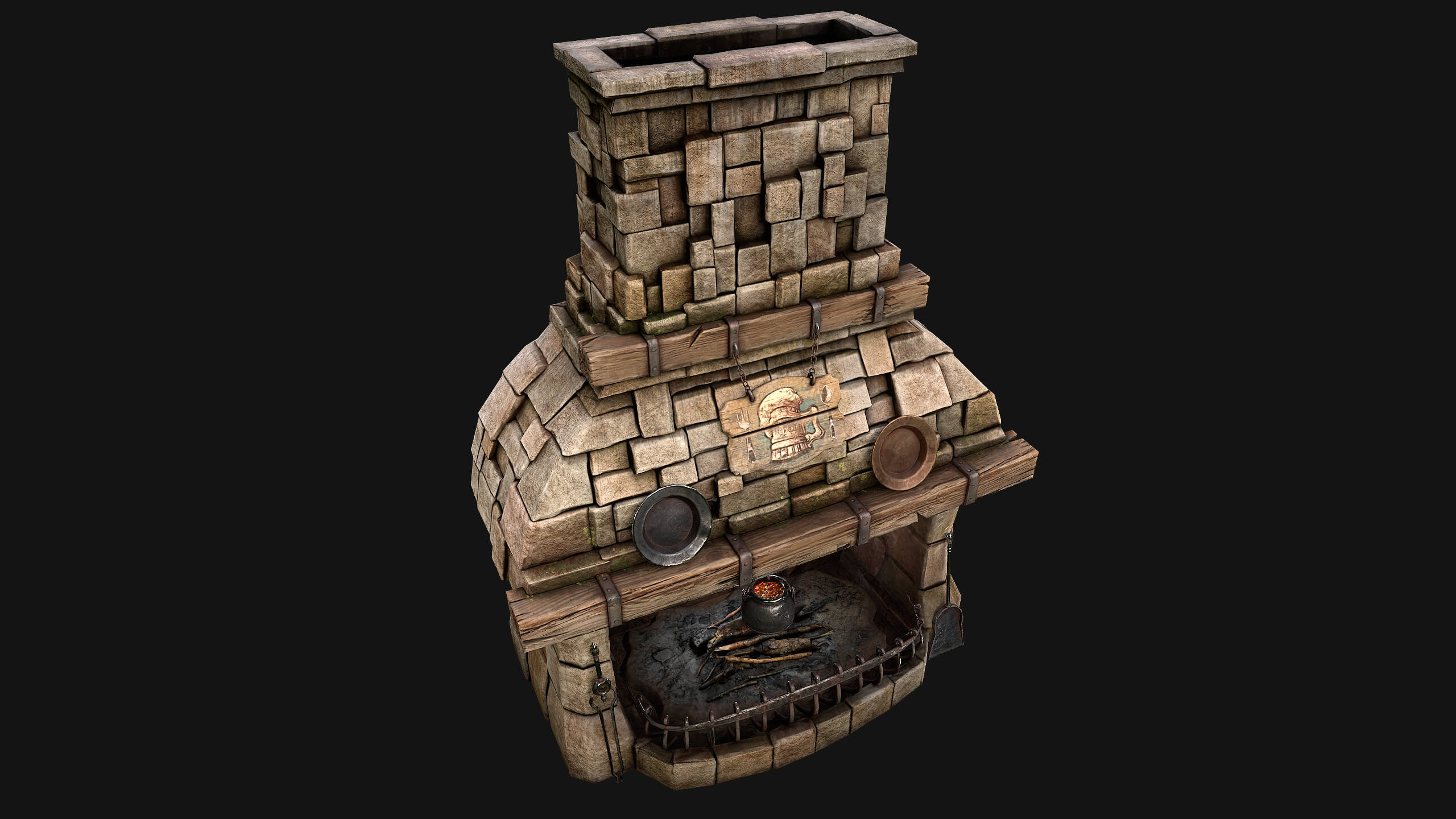 Medieval Fireplace - 3D Model by Dereza