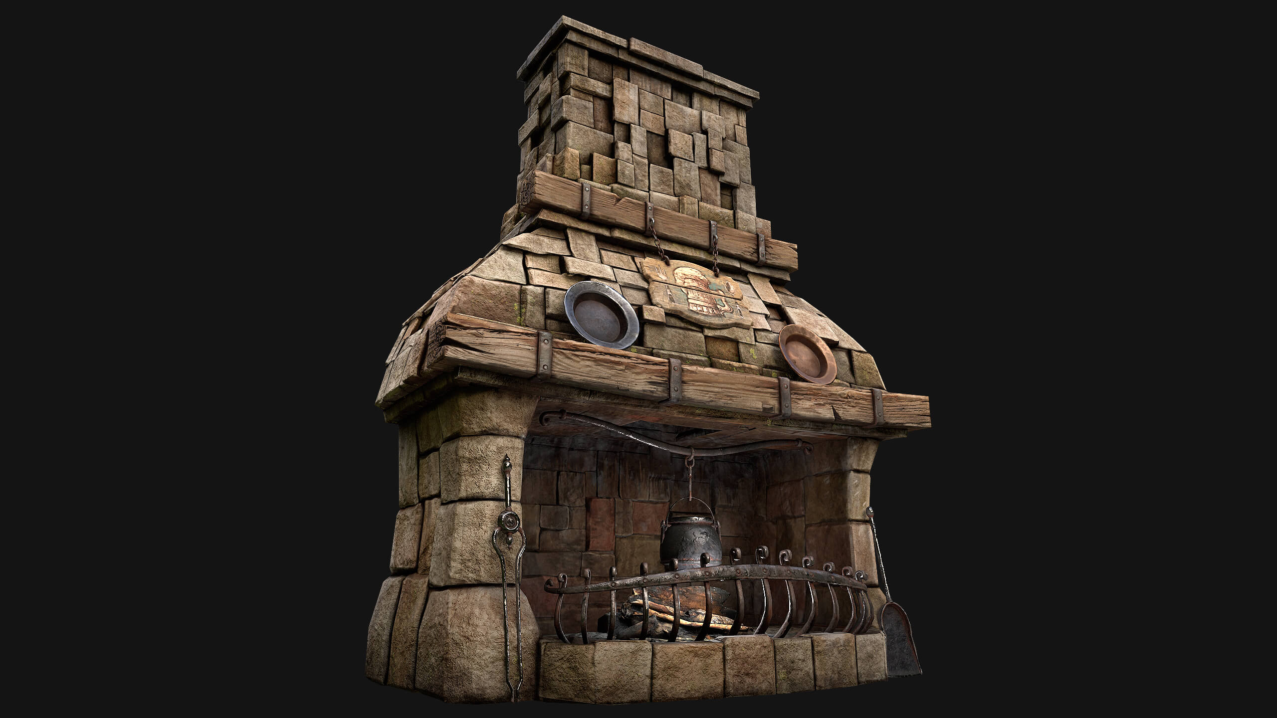 Medieval Fireplace - 3D Model by Dereza